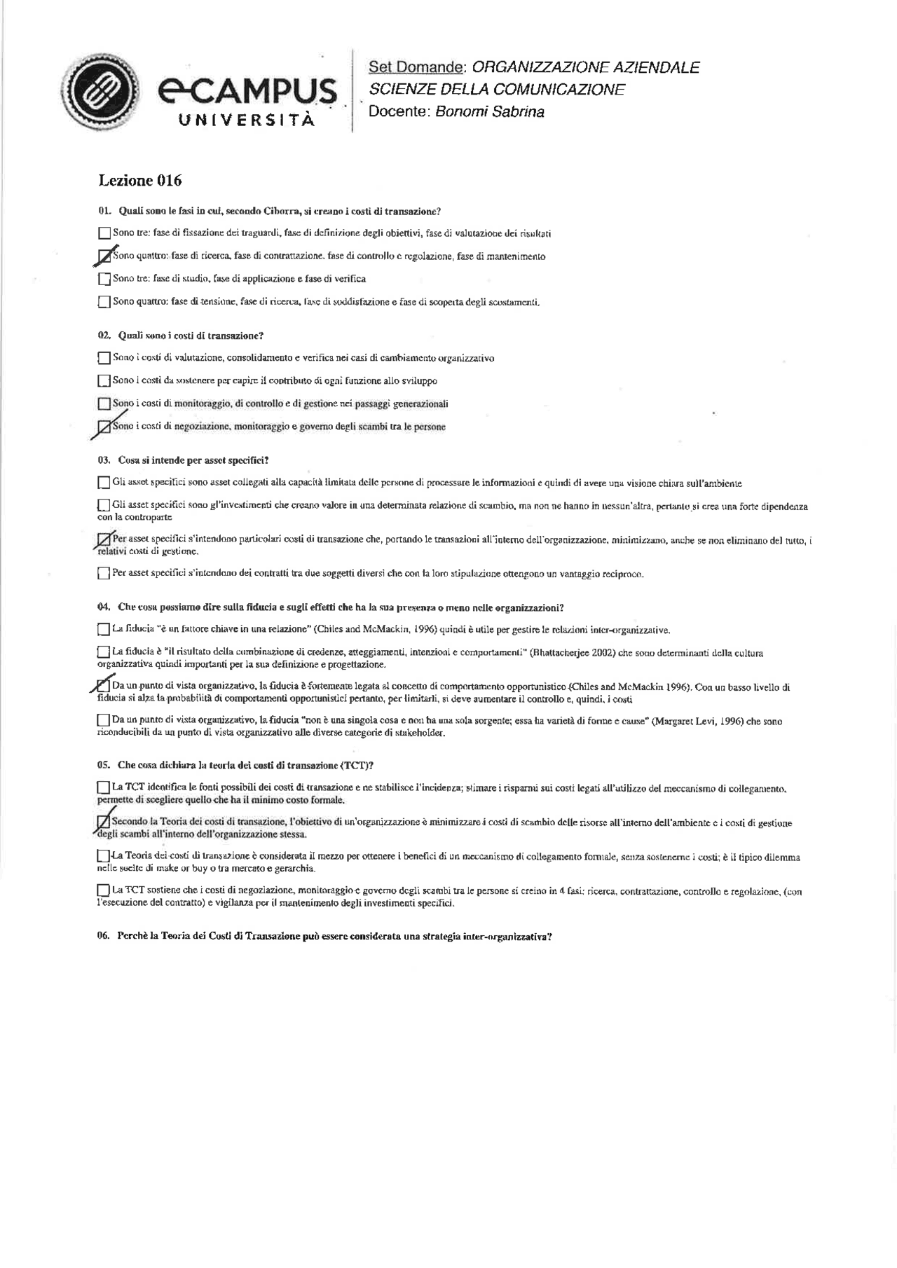 Lezione 16 30 Domande Chiuse Docsity