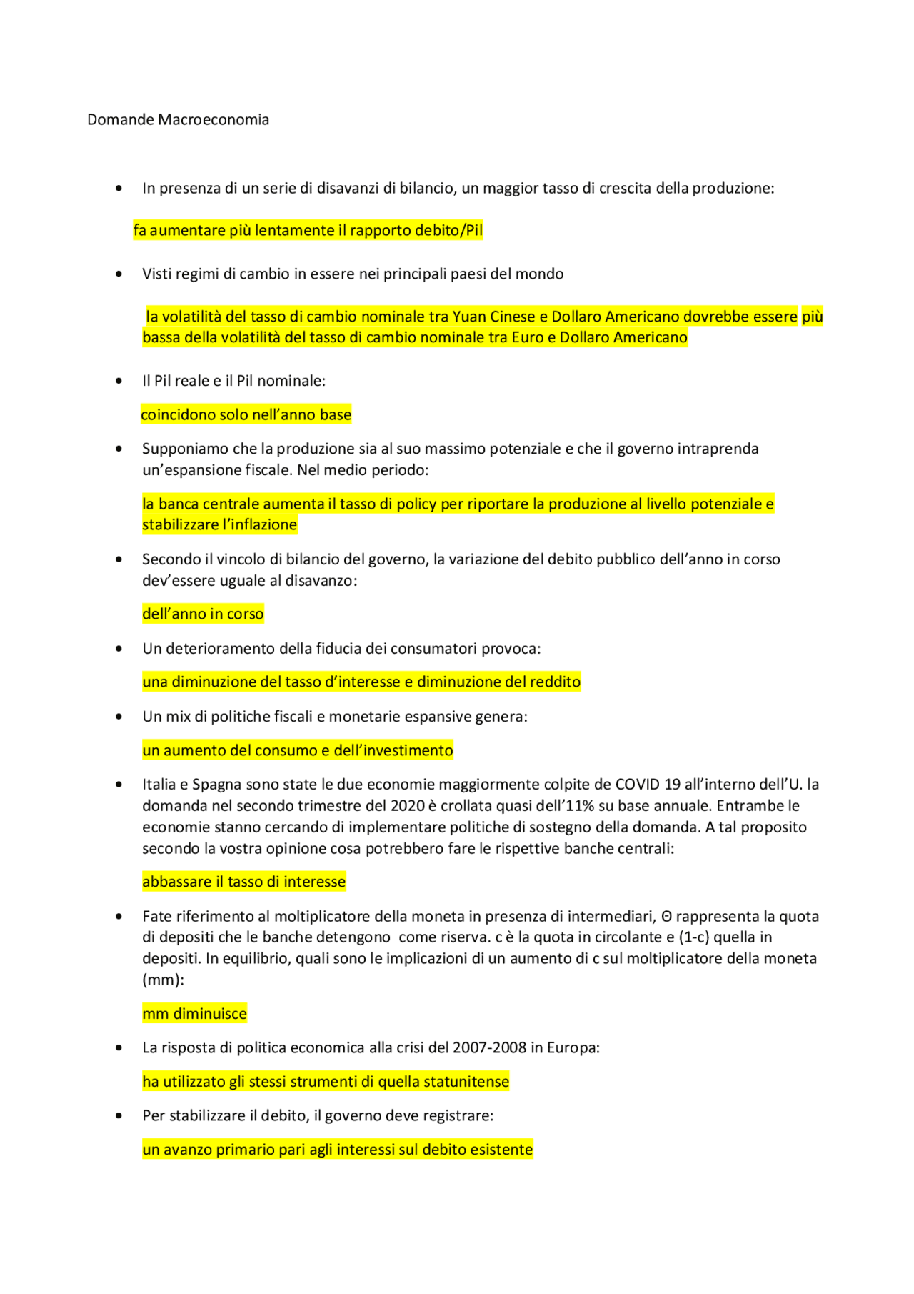 Domande Macroeconomia Docsity