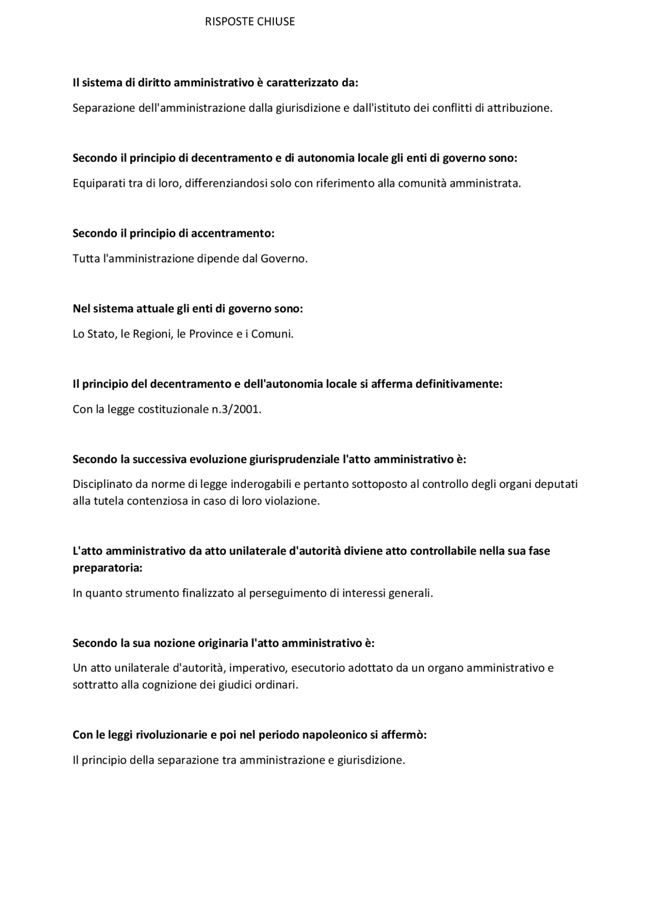 Paniere Diritto Amministrativo Risposte Chiuse ECampus - Docsity