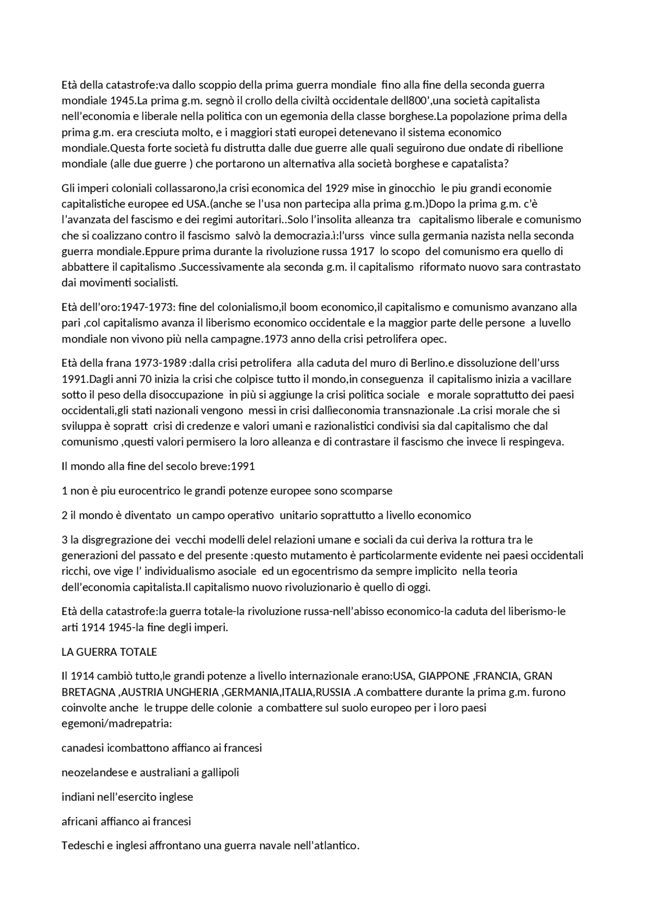 Il secolo breve Eric Hobsbawm - Docsity