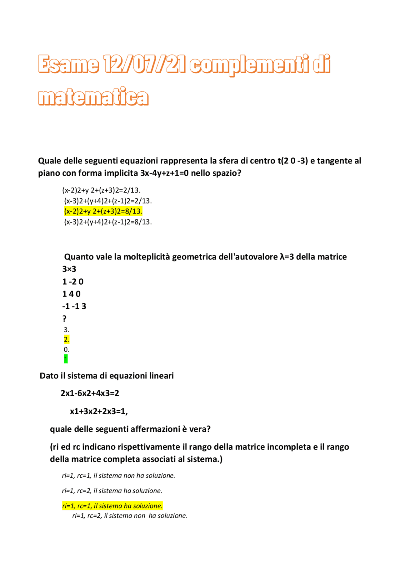 Complementi Di Matematica E Campus Docsity
