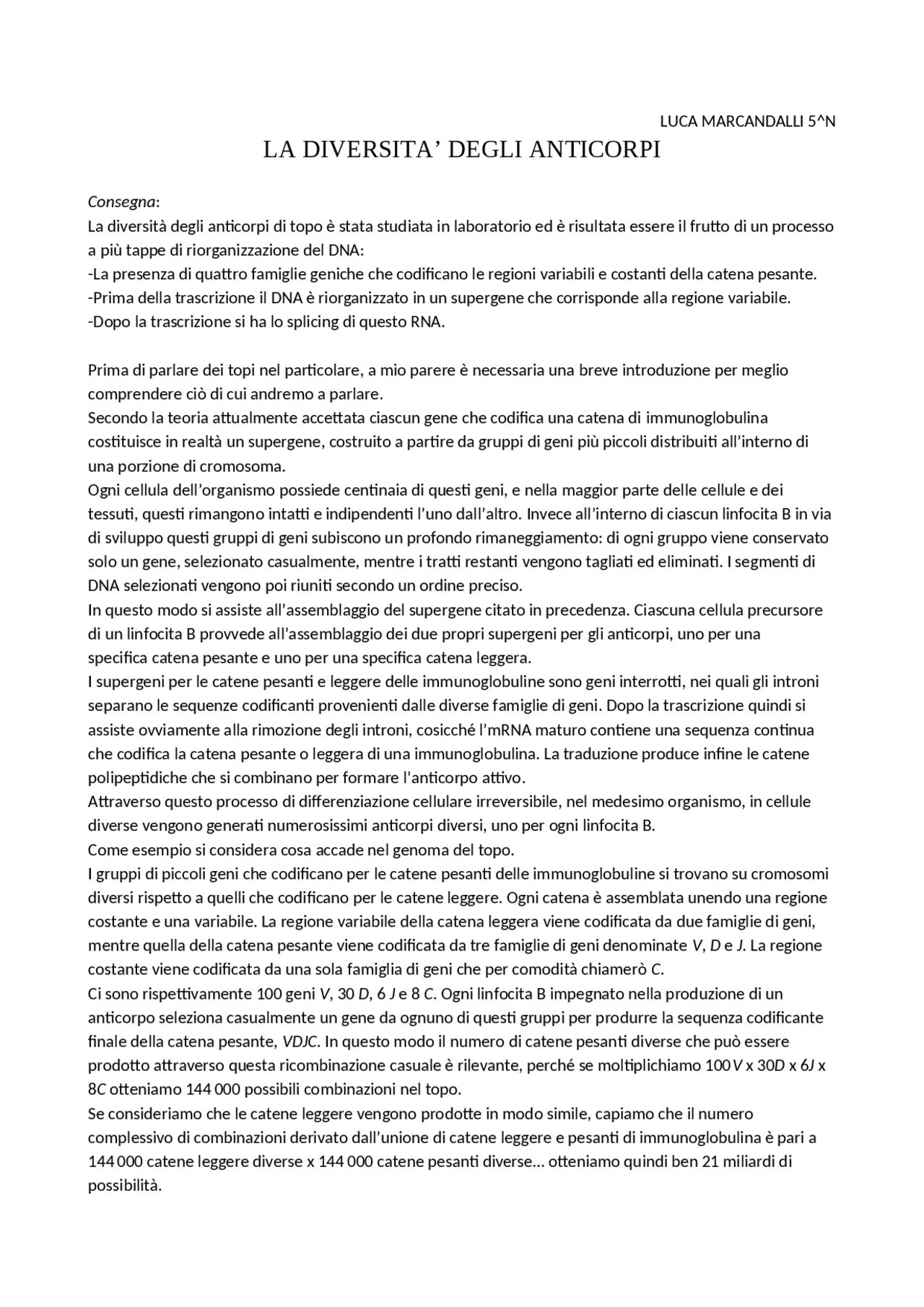 Relazione di biologia-DNA dei topi - Docsity