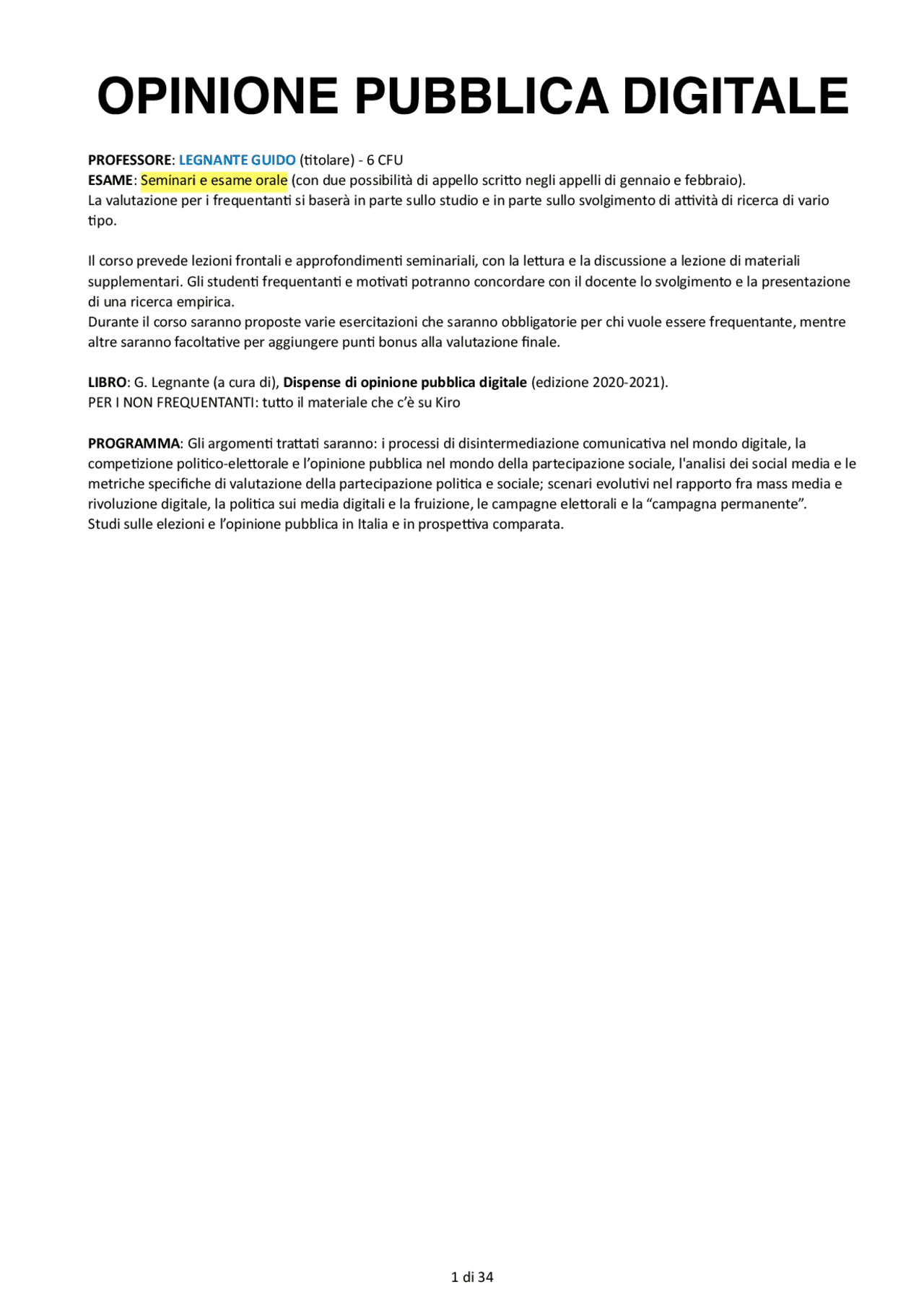 Riassunto Articoli Opinione Pubblica Digitale Docsity