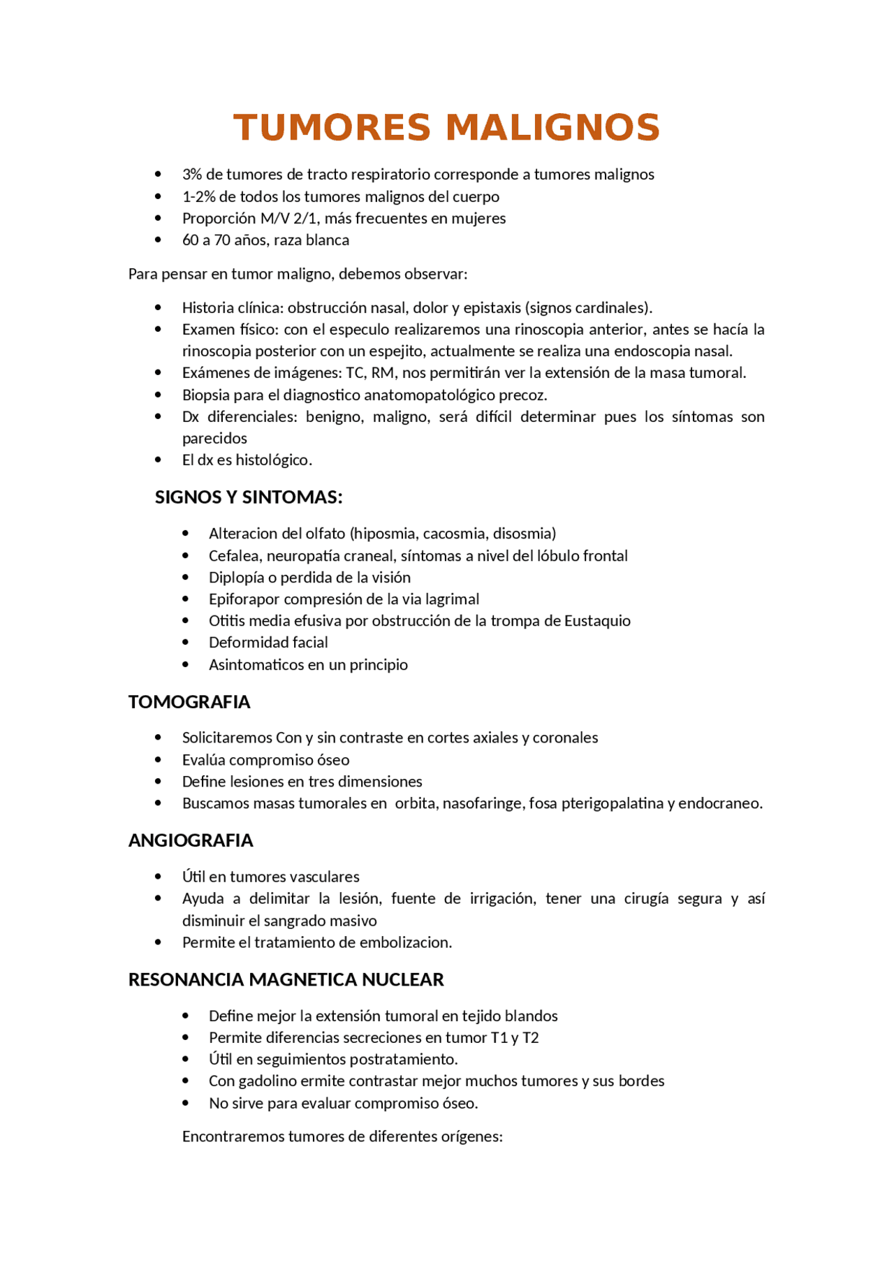 Tumores Malignos Otorrinolaringologia Resúmenes De