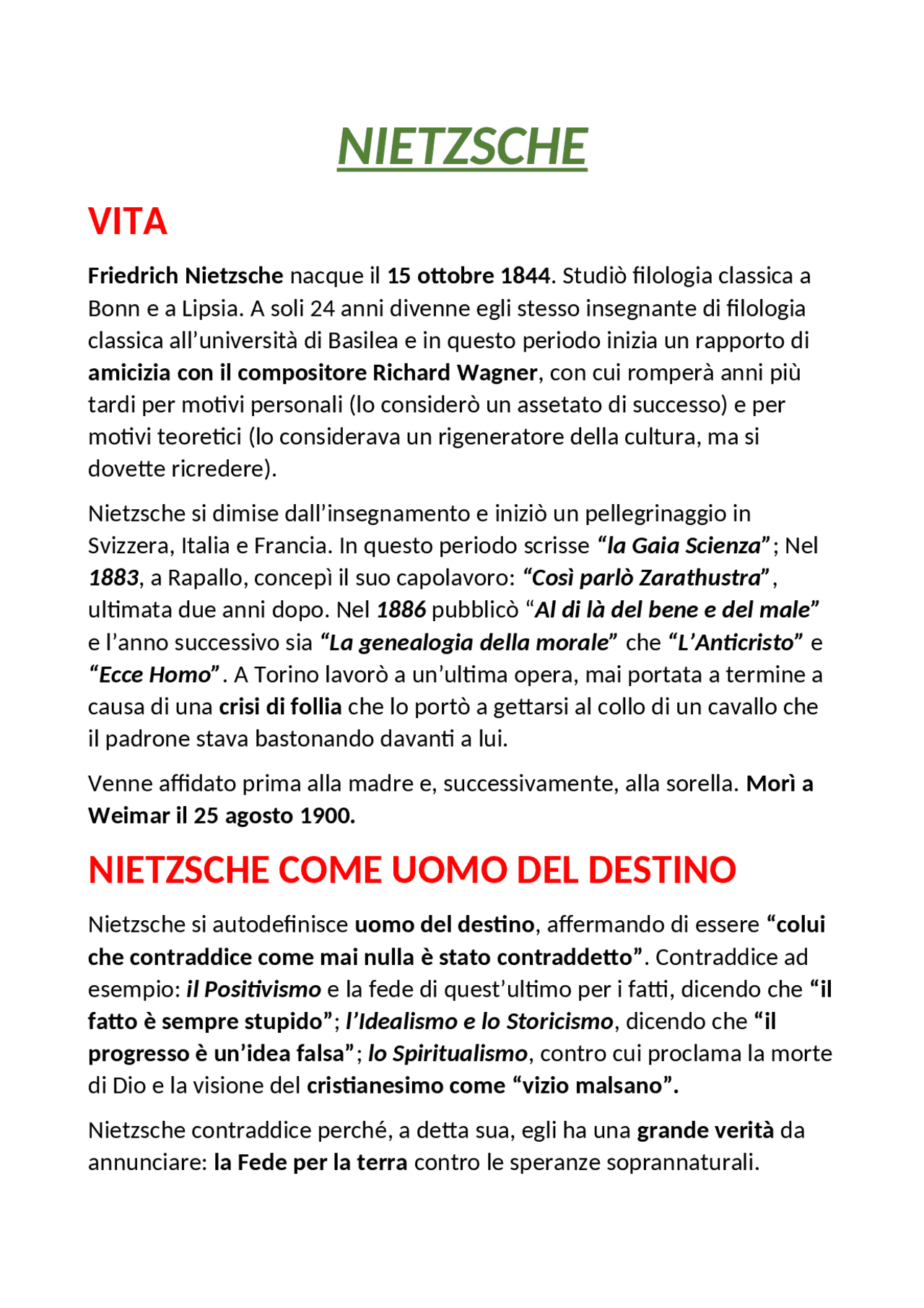 Sintesi Di Nietzsche Filosofia Docsity
