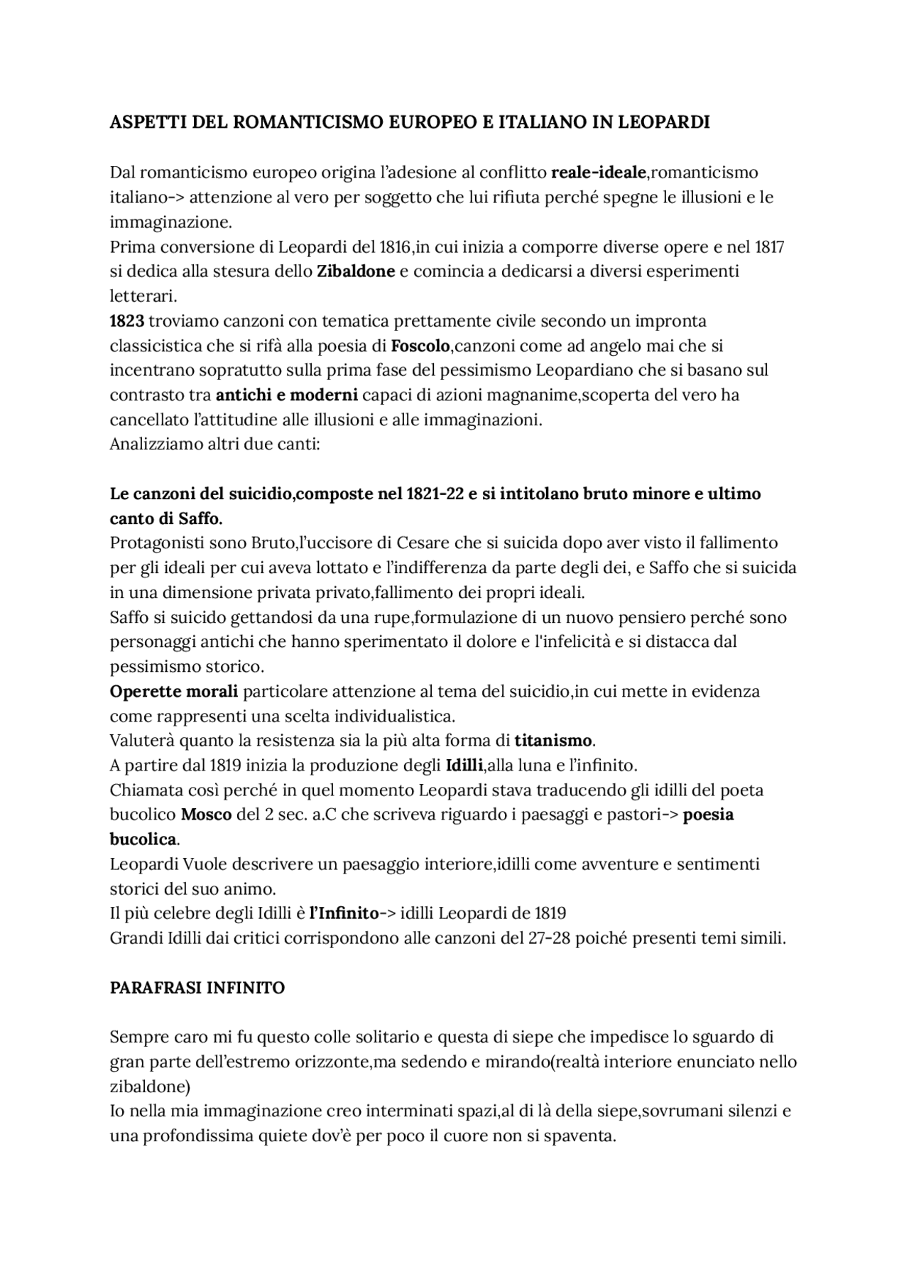 Leopardi Appunti E Riassunto Vita Docsity