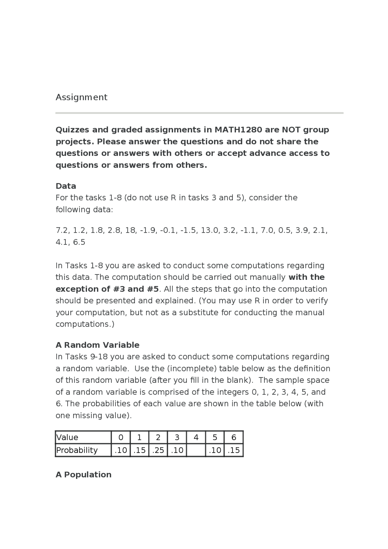 This Is An Assignment For Math 1208 Class Assignment Docsity