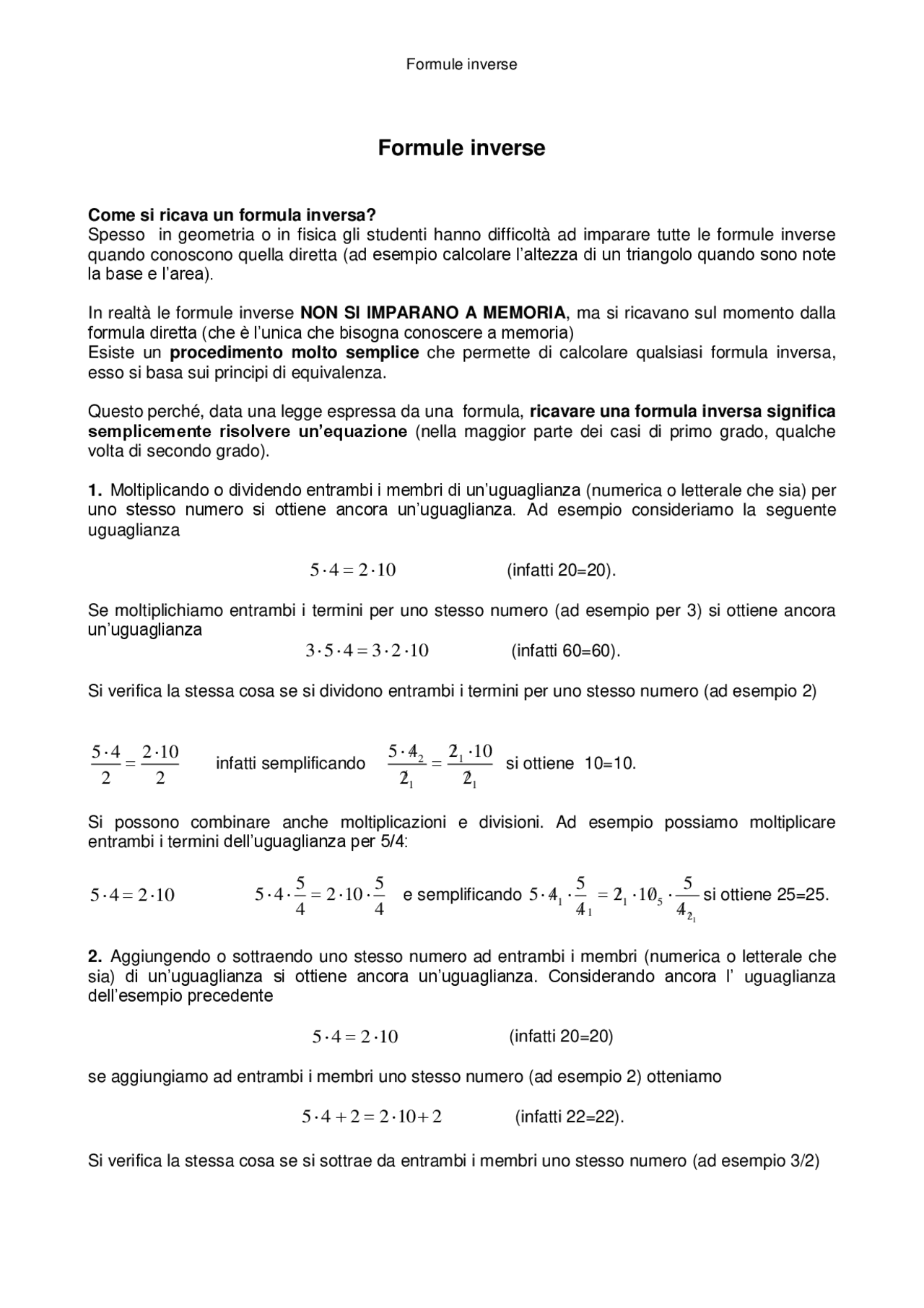 Lezione 1: formule inverse - Docsity