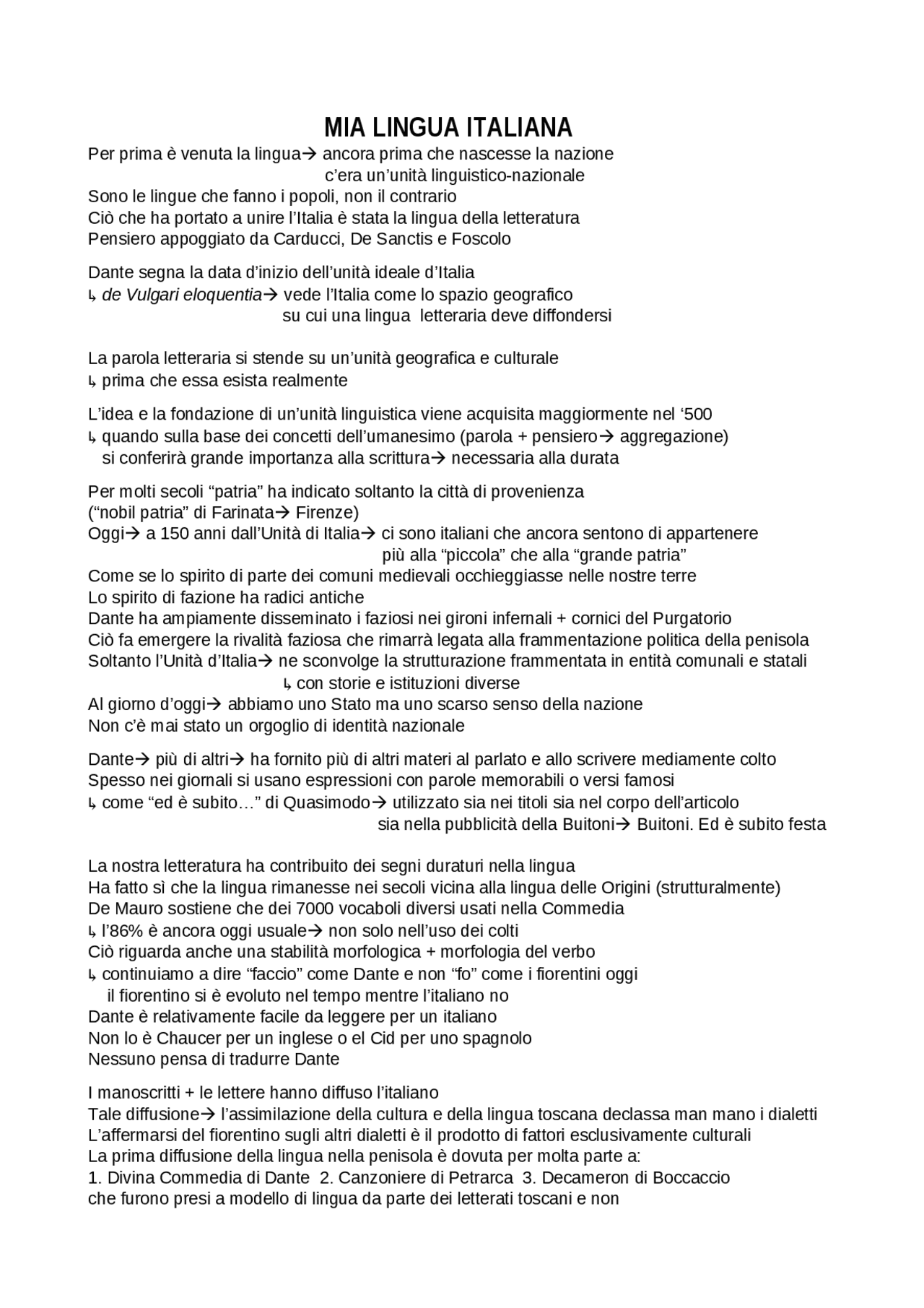 Riassunto Del Libro Mia Lingua Italiana Docsity