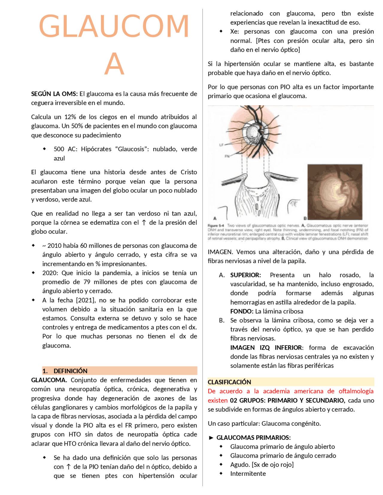 Resumen De Glaucoma Oftalmologia Resúmenes De Oftalmología Docsity