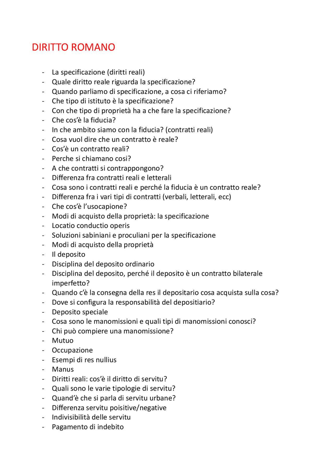 Domande Esame Orale Diritto Romano Docsity