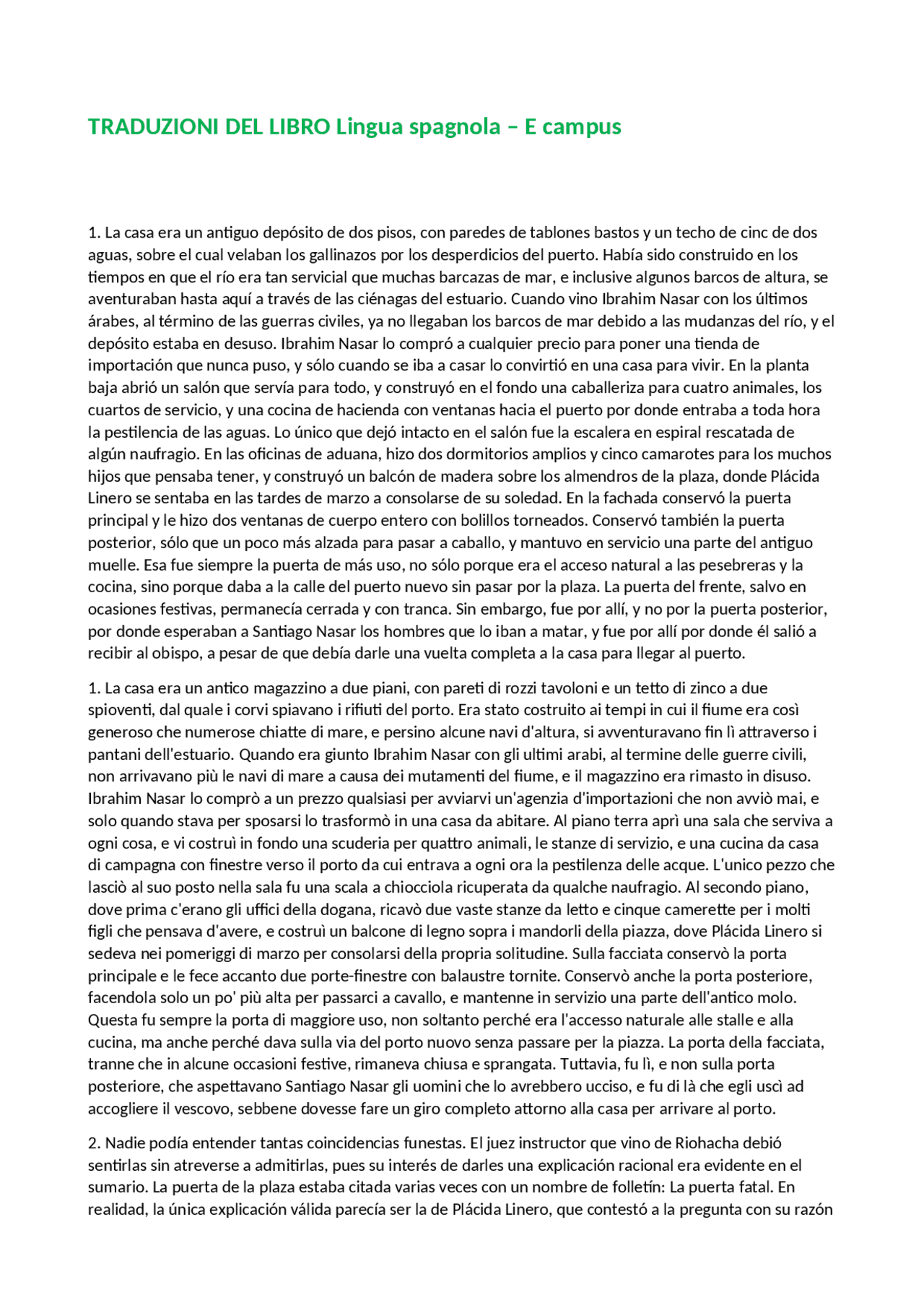 Lingua Spagnola Traduzione Libro Ecampus Docsity