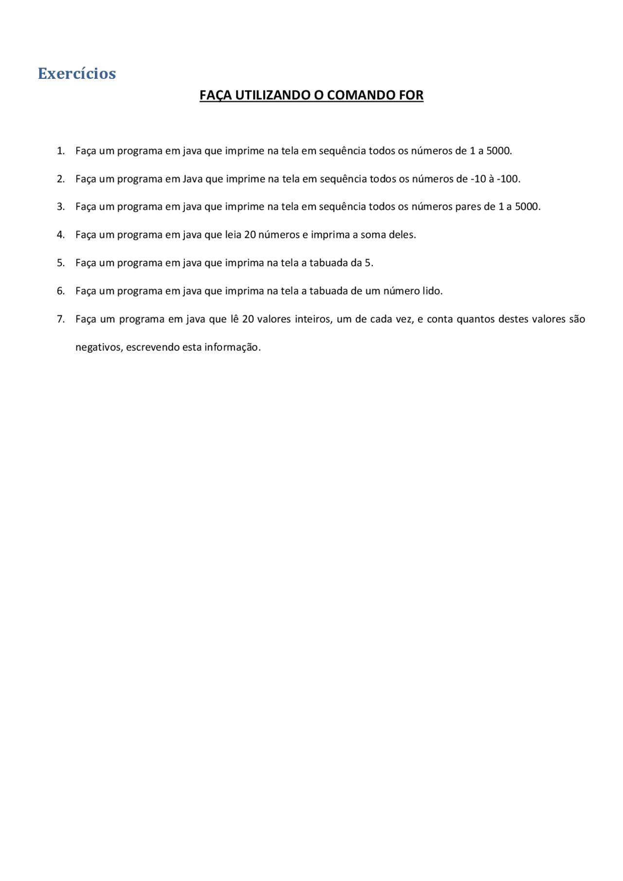 Exercícios De For Programação Docsity