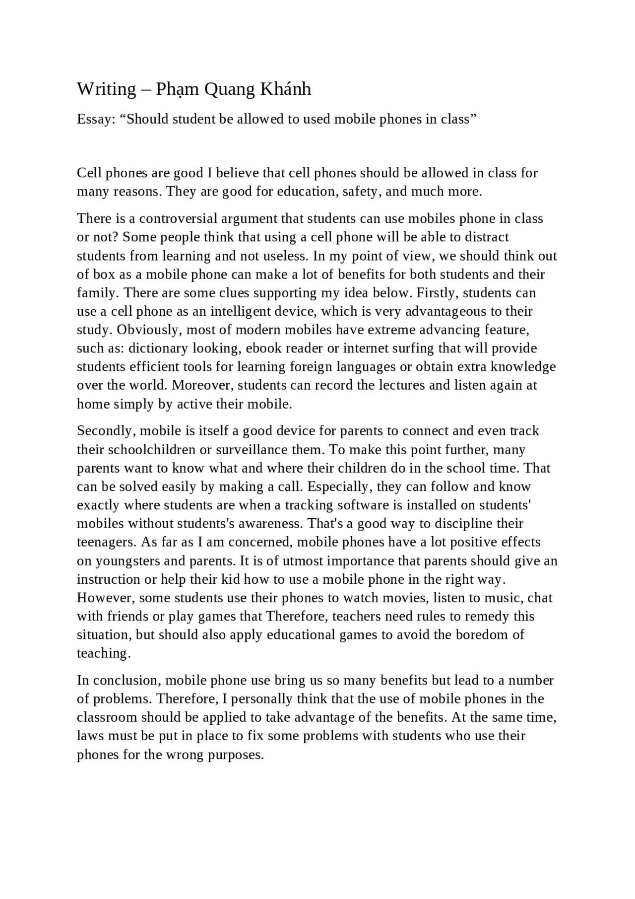 “Should student be allowed to used mobile phones in class” - Docsity