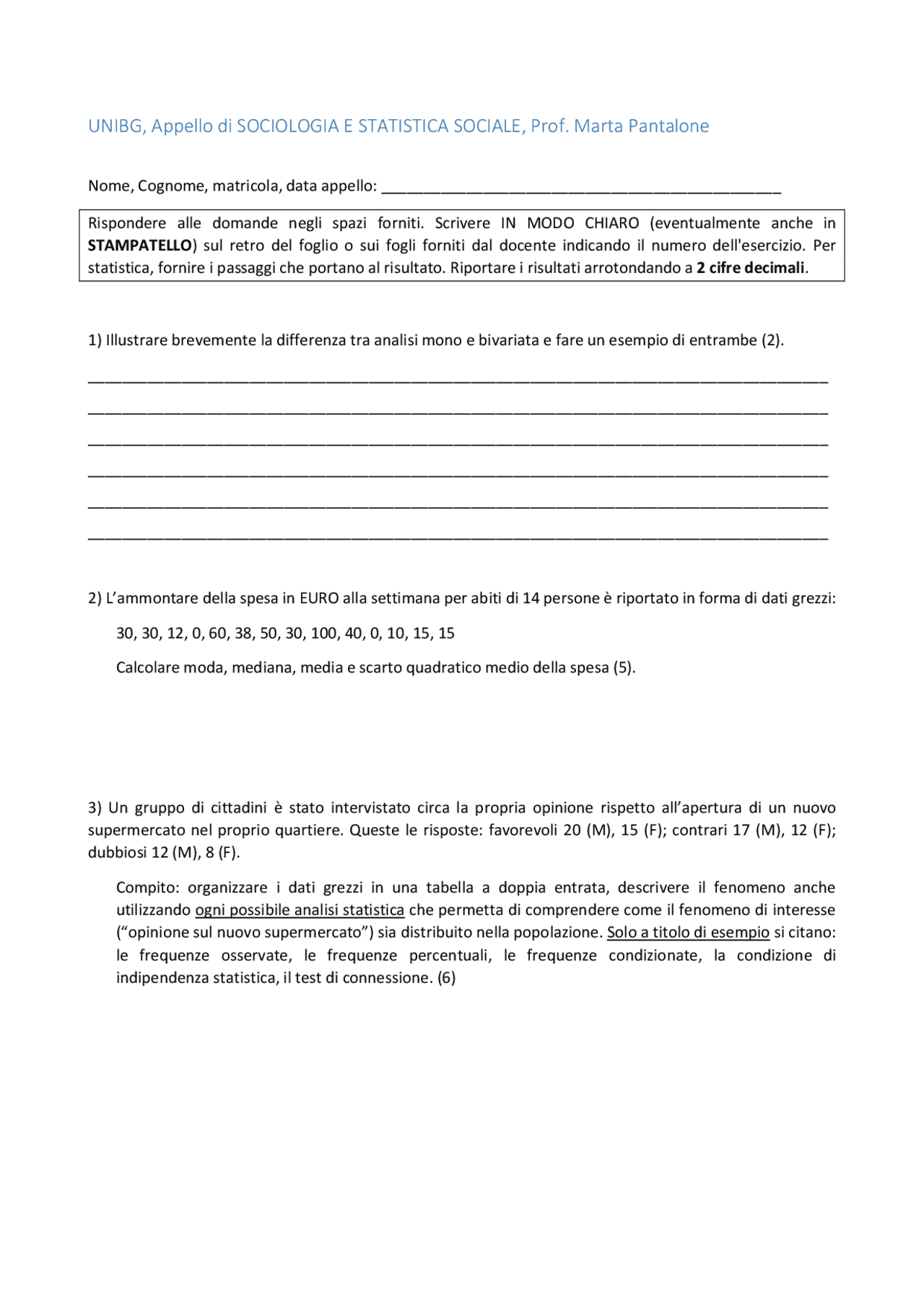 Faq Simile Prova Desame Di Sociologia E Statistica Sociale Prove D