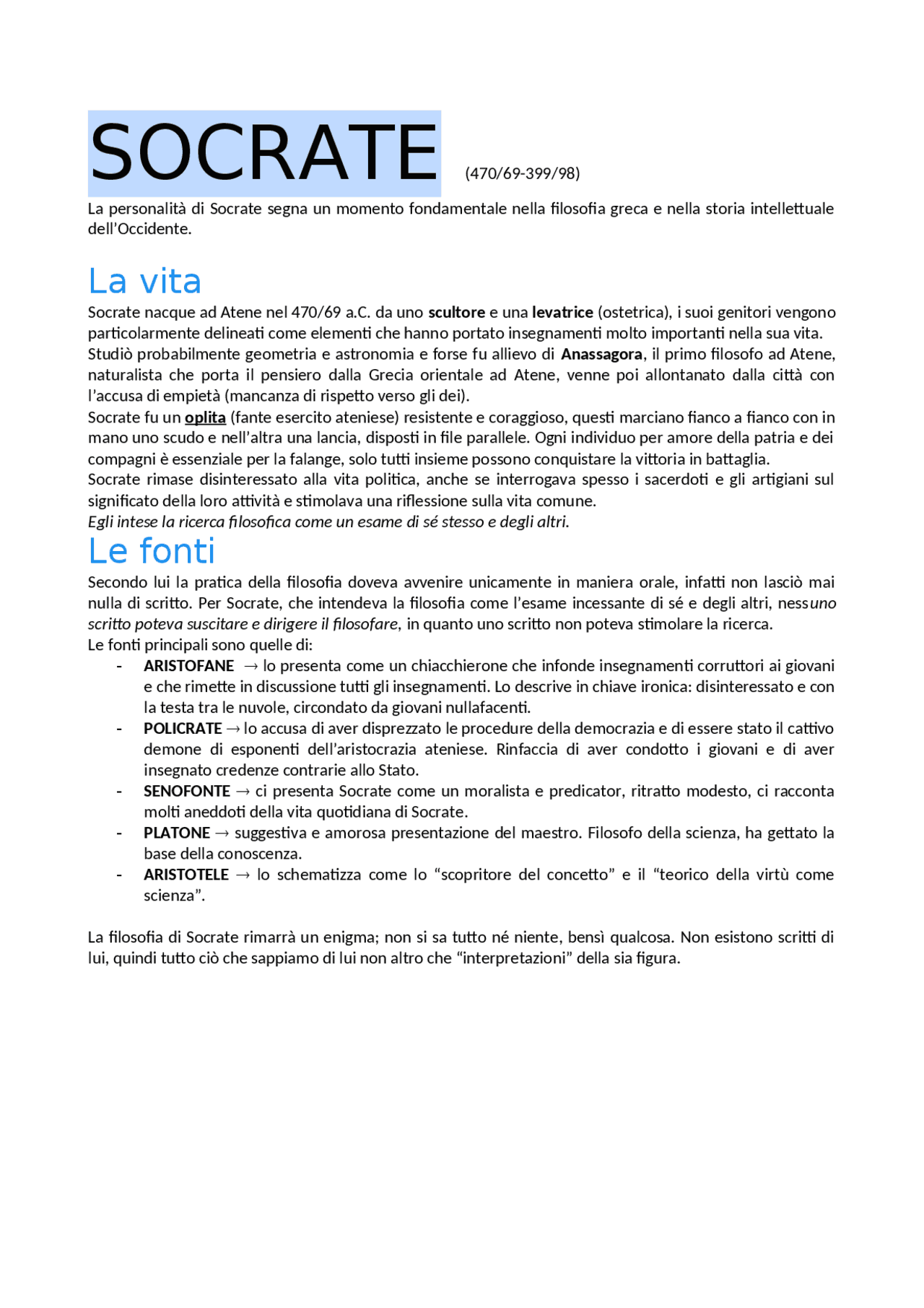 Socrate E I Sofisti Docsity