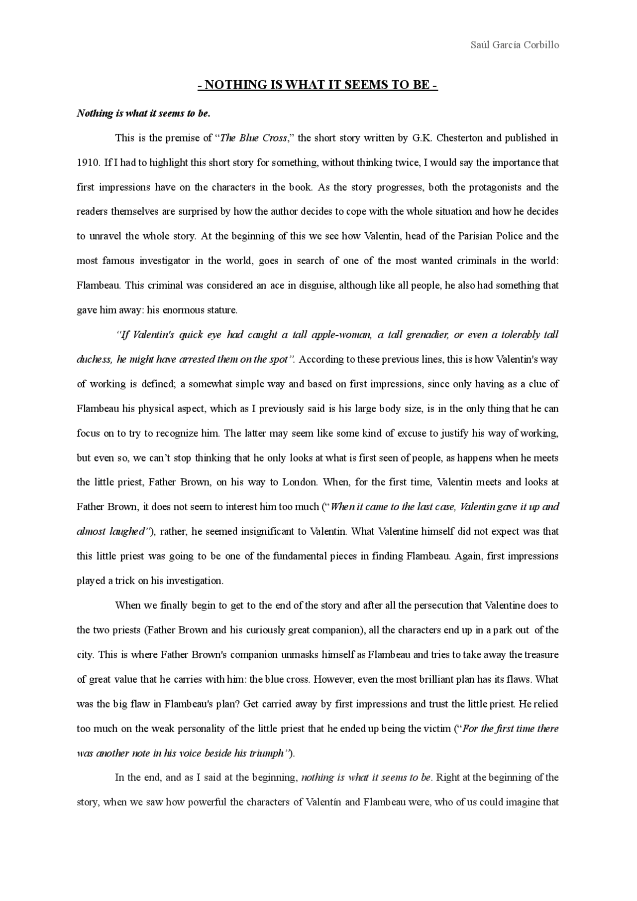 Literary essay: first impressions. - Docsity