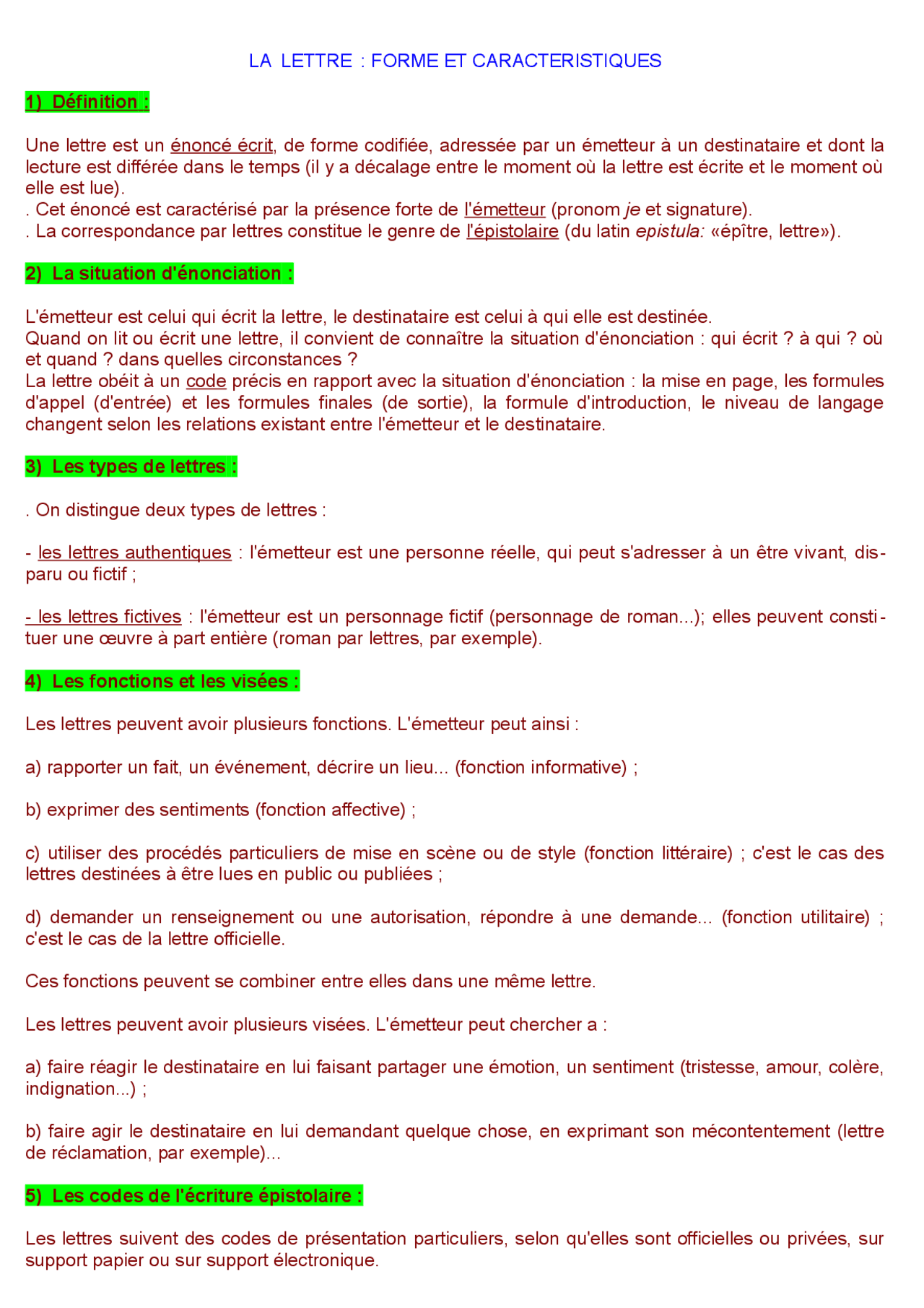 La lettre: forme et caractéristiques - Docsity