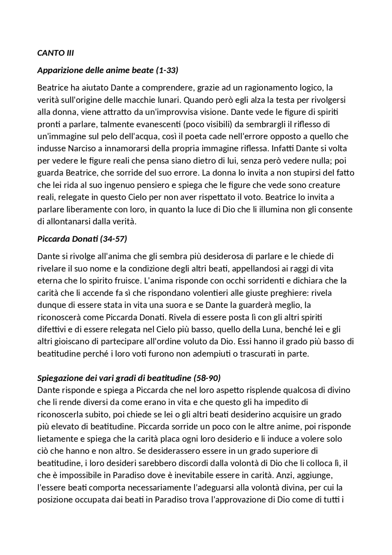 Canto Iii E Iv Paradiso Divina Commedia Docsity