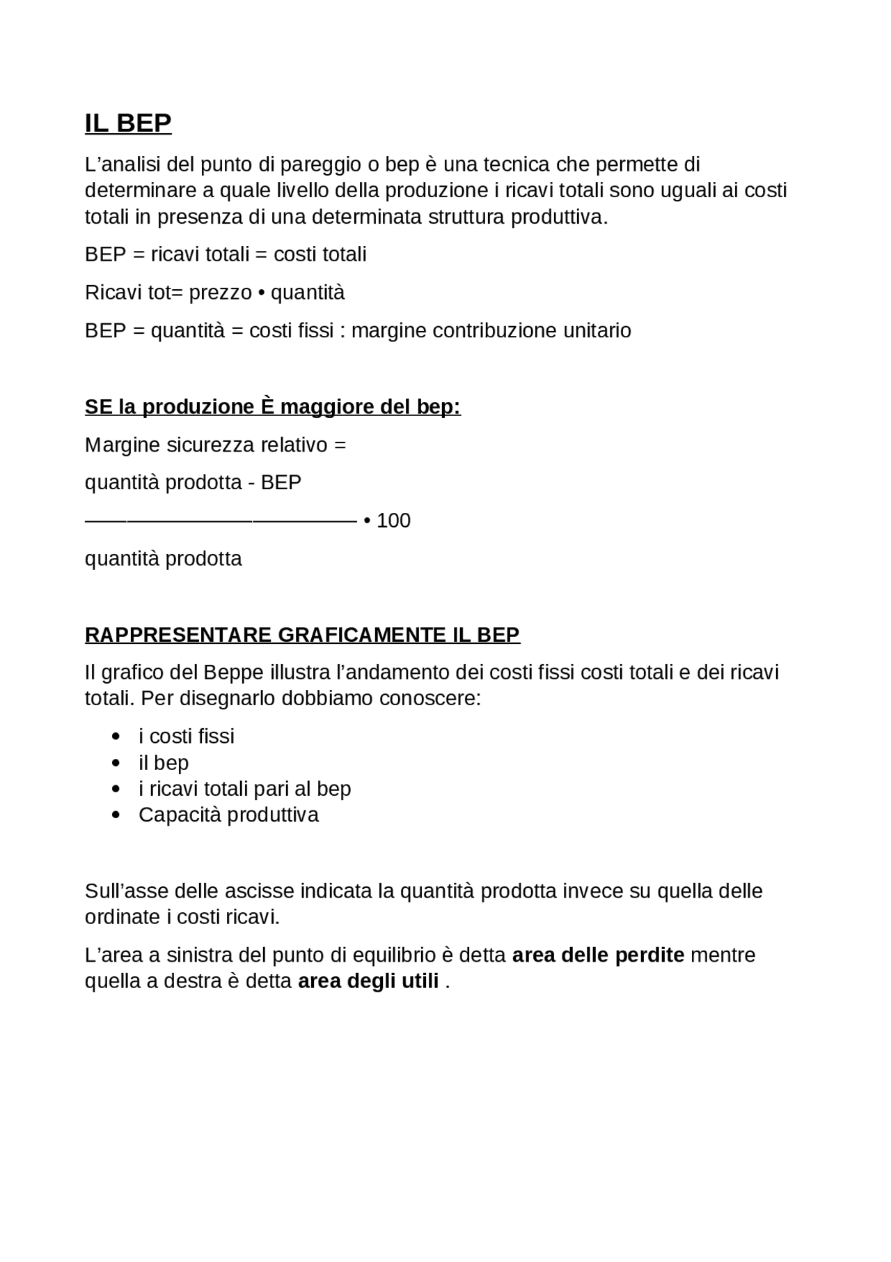 IL bep e le sue relative formule - Docsity