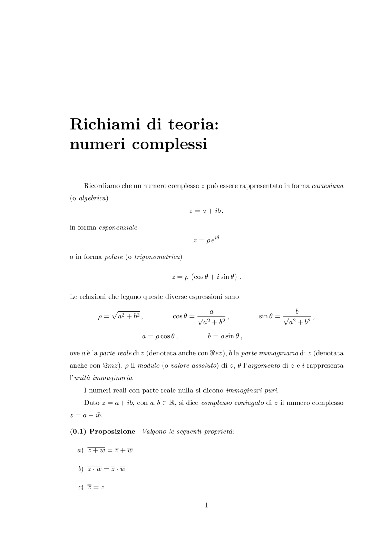 Numeri Complessi Di Analisi 1 Docsity