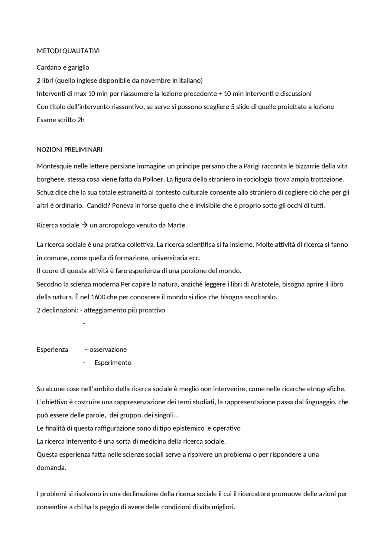 Appunti Metodi Qualitativi E Ricerca Sociale Docsity