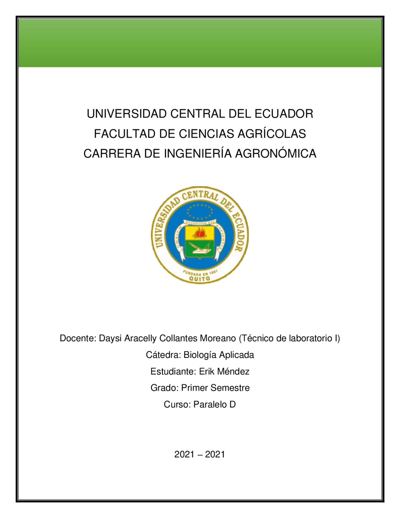 Caratula de universidad - Docsity