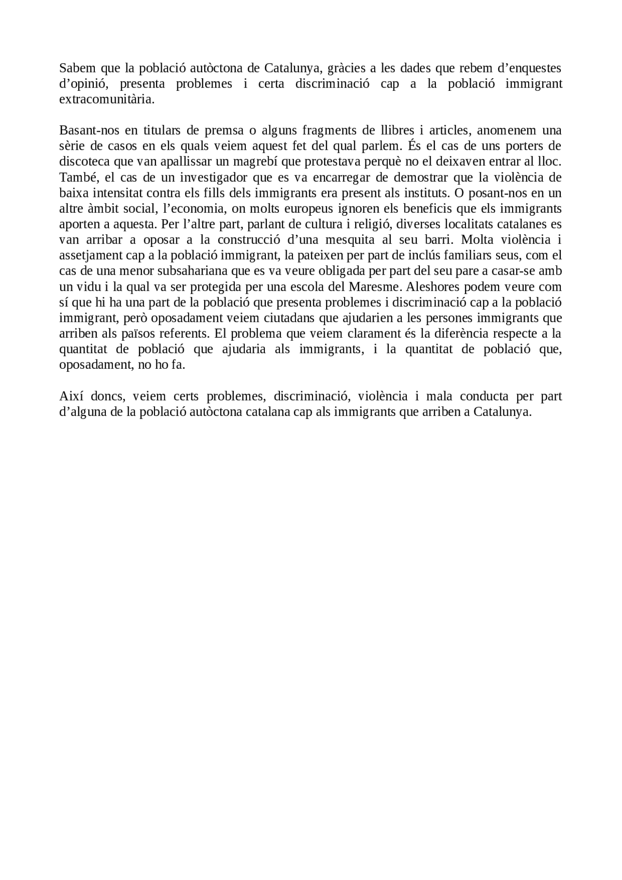 Texto Argumentativo Realizado En Catalán Docsity