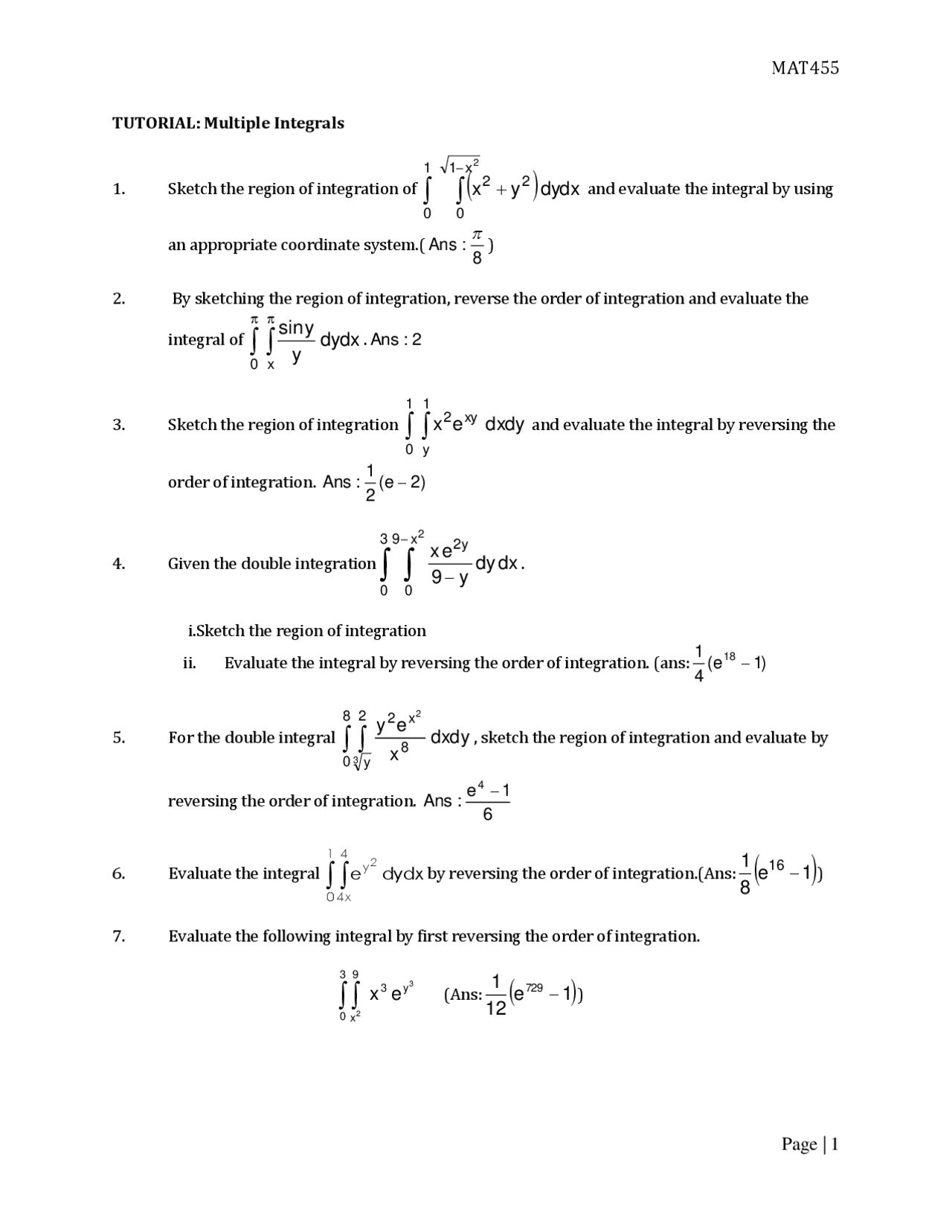 Triple integral for mat455 calculus for engineer - Docsity