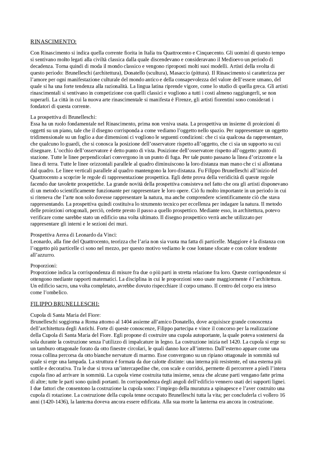 Il Rinascimento E Filippo Brunelleschi Docsity