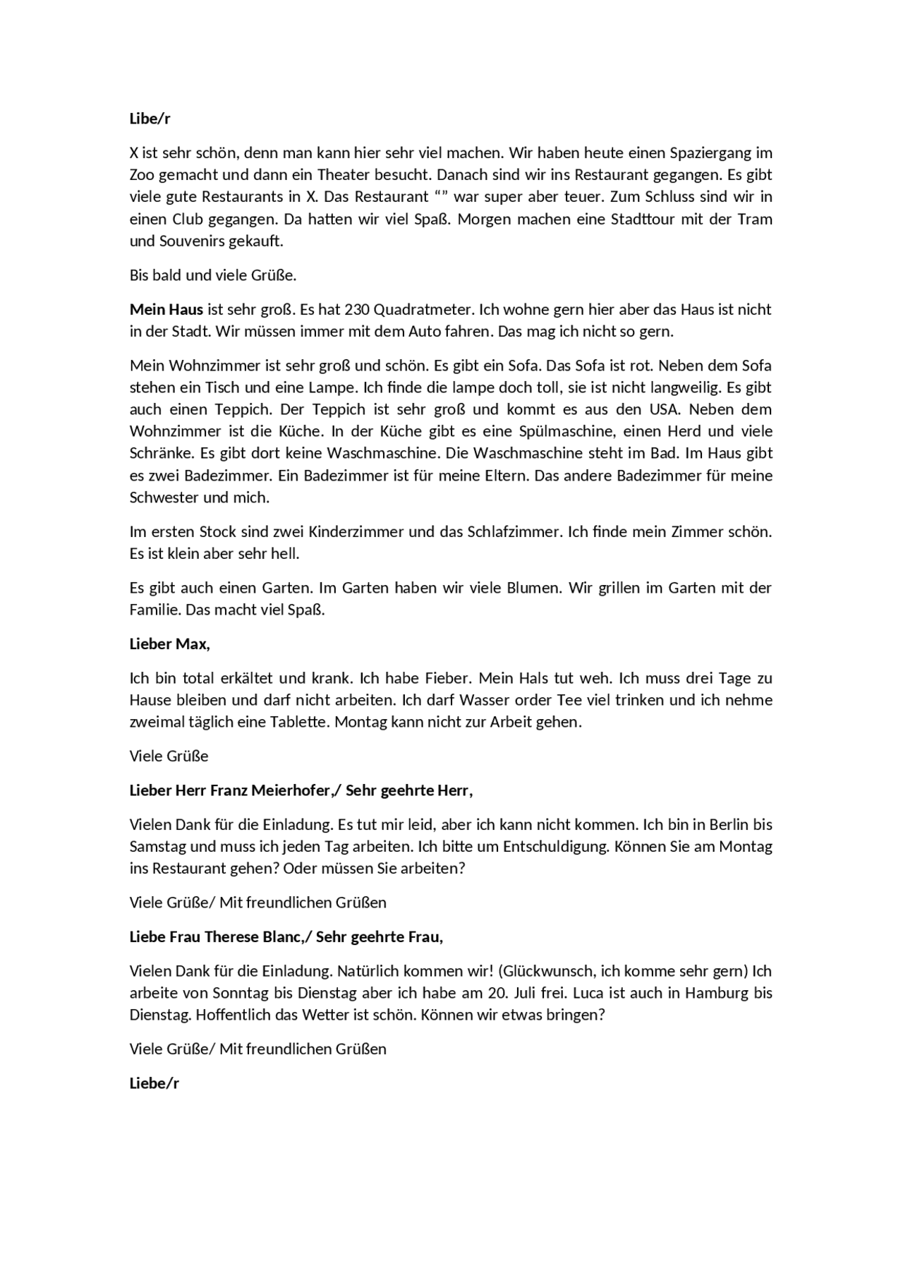 Ejemplo de redacciones de aleman | Ejercicios de Idioma Alemán | Docsity