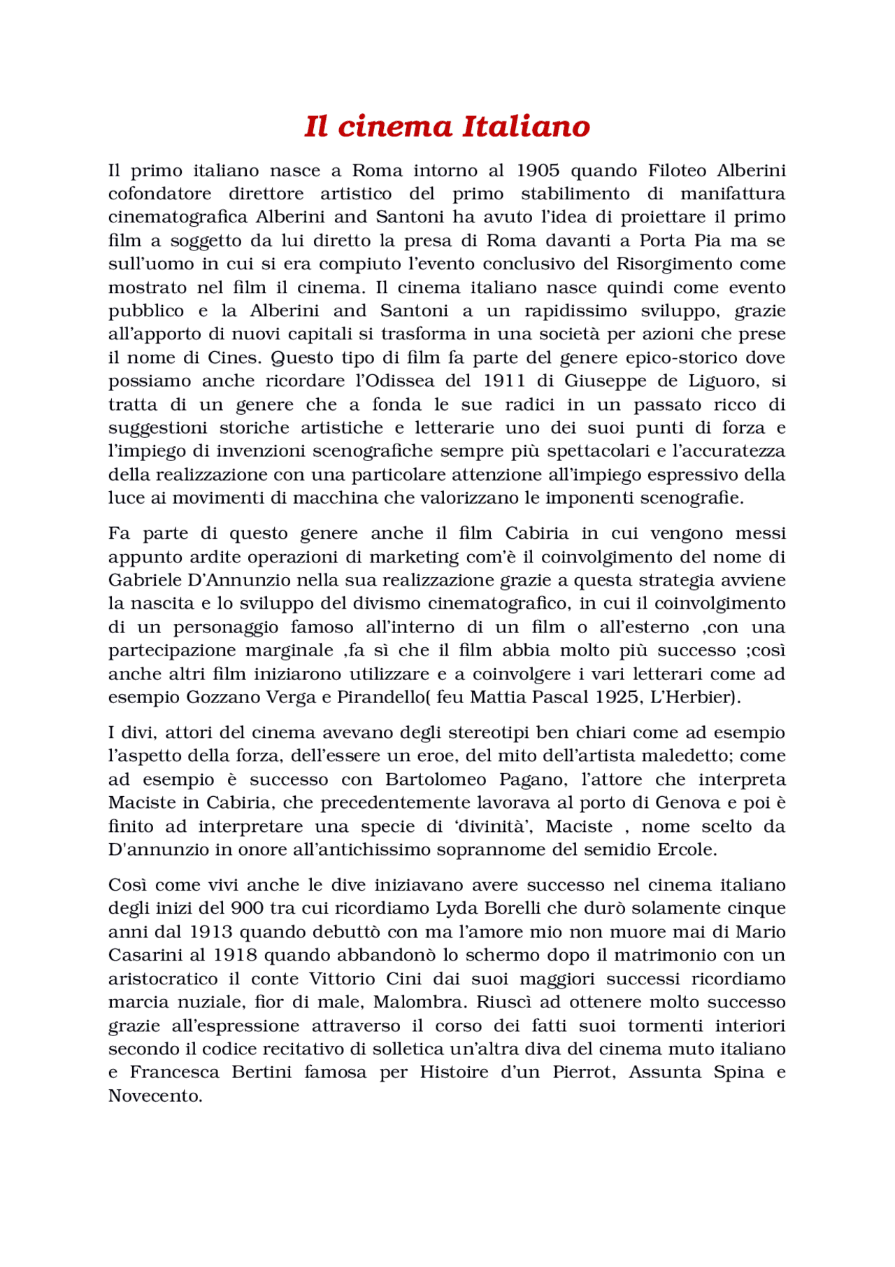 Il cinema Italiano . - Docsity