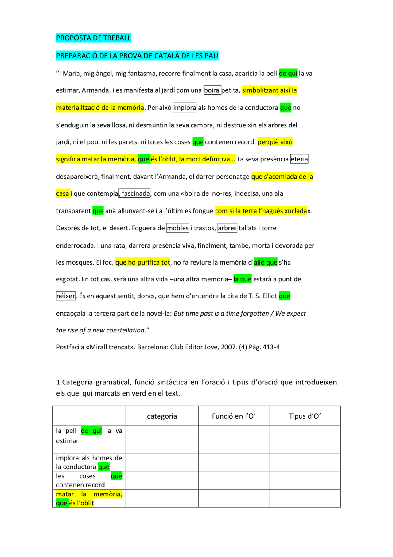 Pràctica Pronoms I Gramàtica Català Docsity