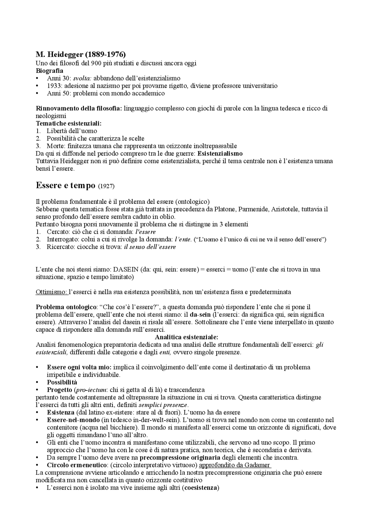 Appunti Di Filosofia Heidegger Docsity