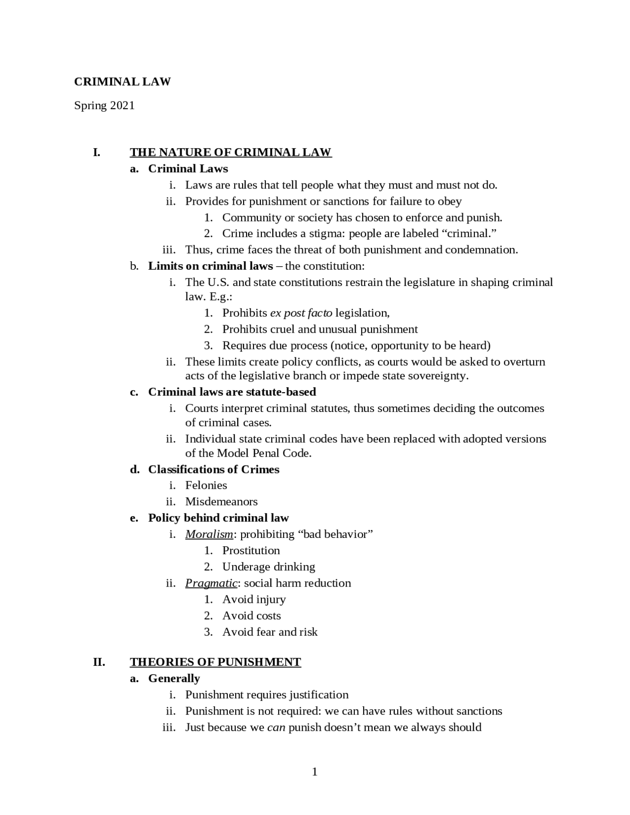 Crim Law outline part 1 - Docsity