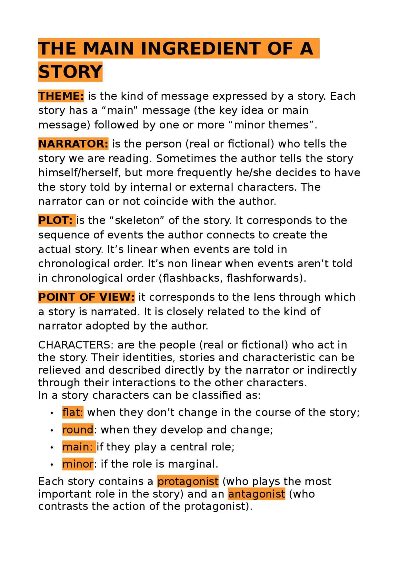 THE MAIN INGREDIENT OF A STORY - Docsity