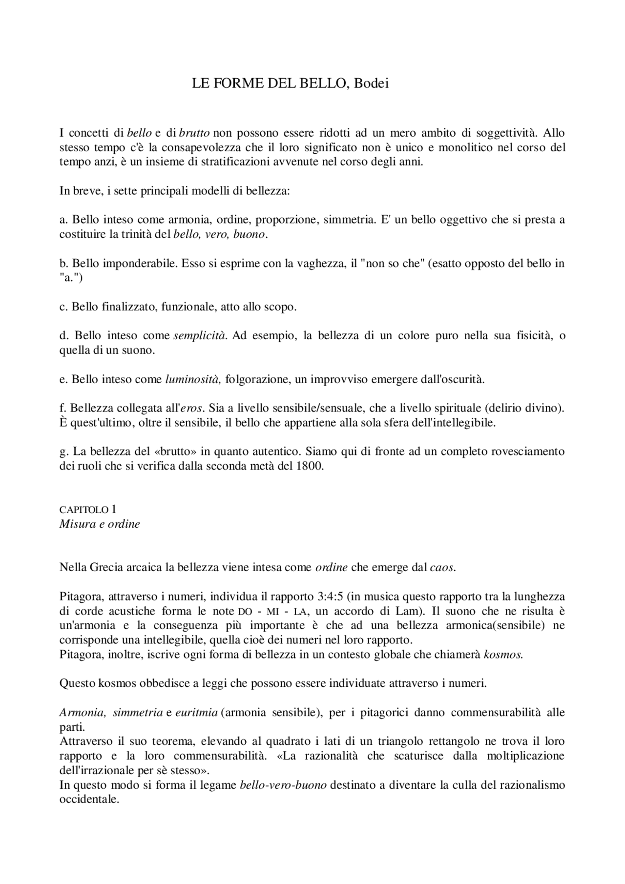 Le Forme Del Bello Bodei Docsity