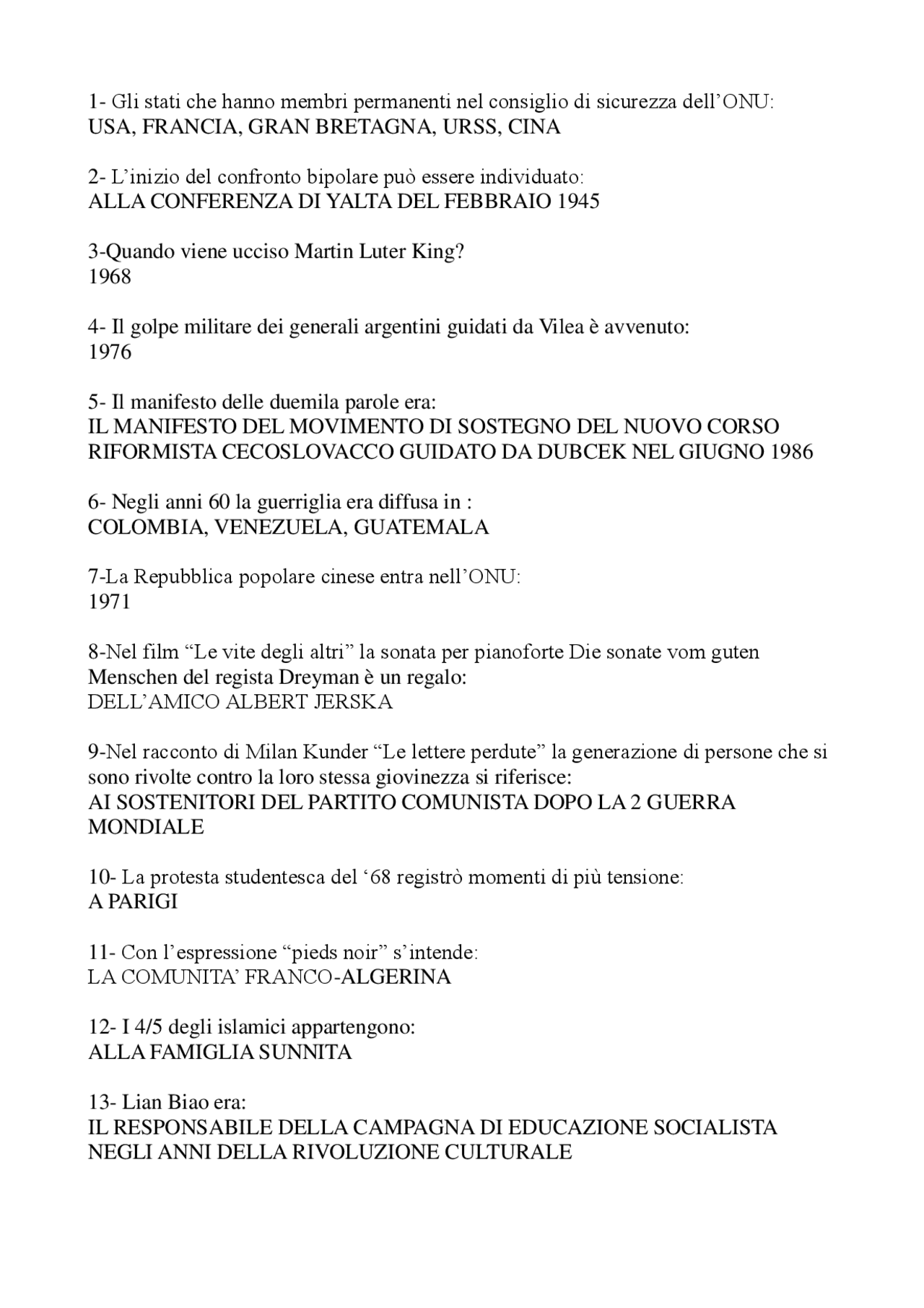 Domande A Crocette Storia Contemporanea Docsity