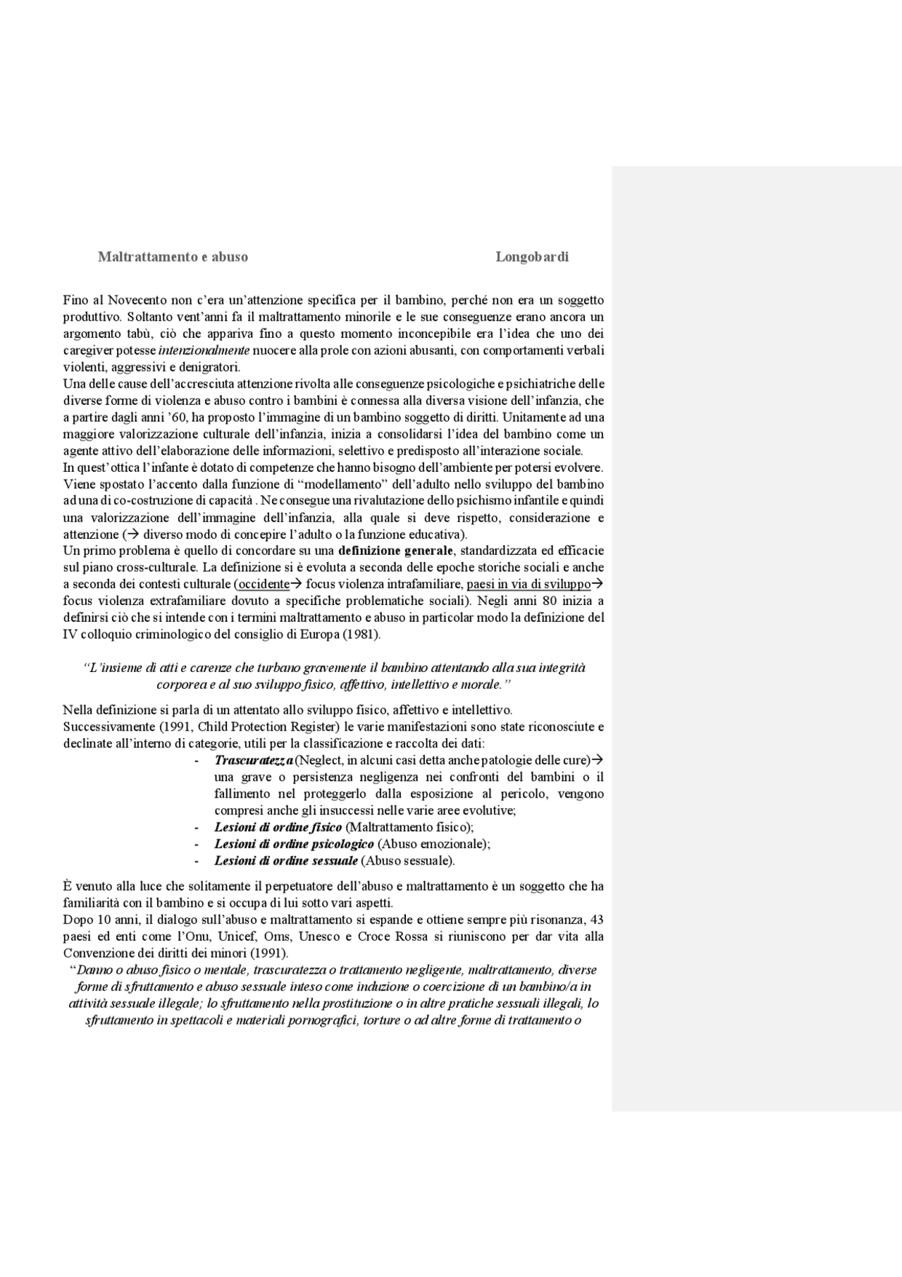 Appunti Abuso E Maltrattamento Infantile Docsity