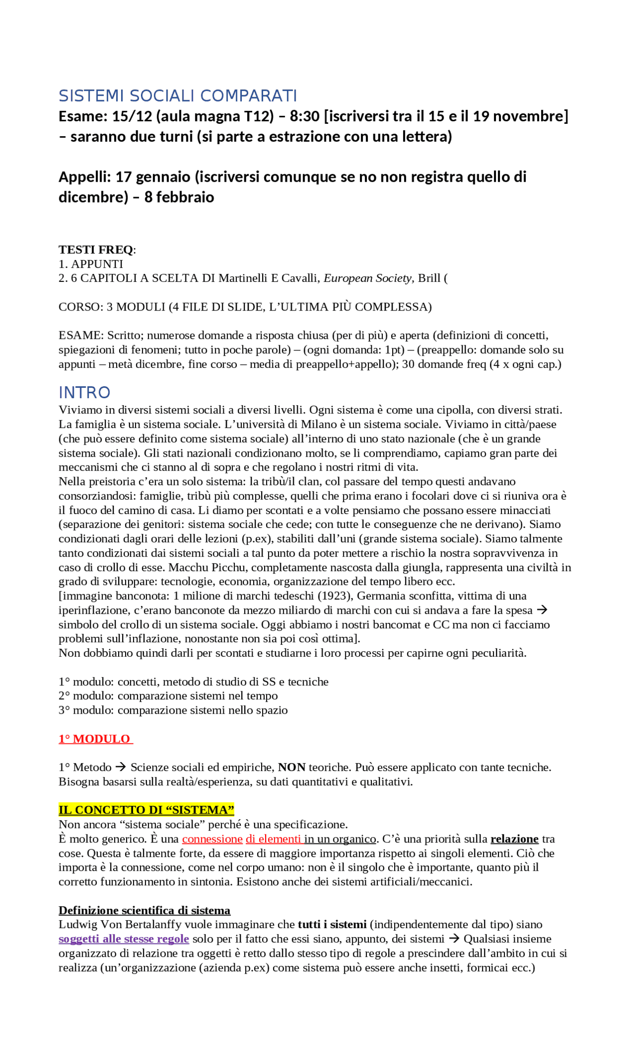 Appunti Di Sistemi Sociali Comparati Docsity
