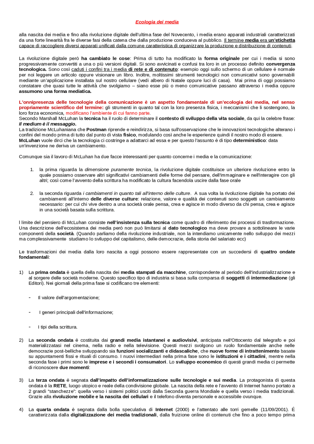 Ecologia Dei Media Riassunto Appunti Di Comunicazione Di Massa Docsity
