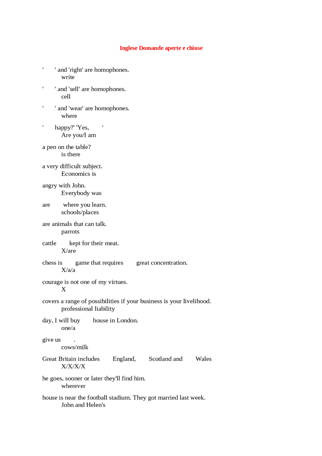 Inglese Domande Chiuse E Aperte Scienze Delleconomia Magistrale