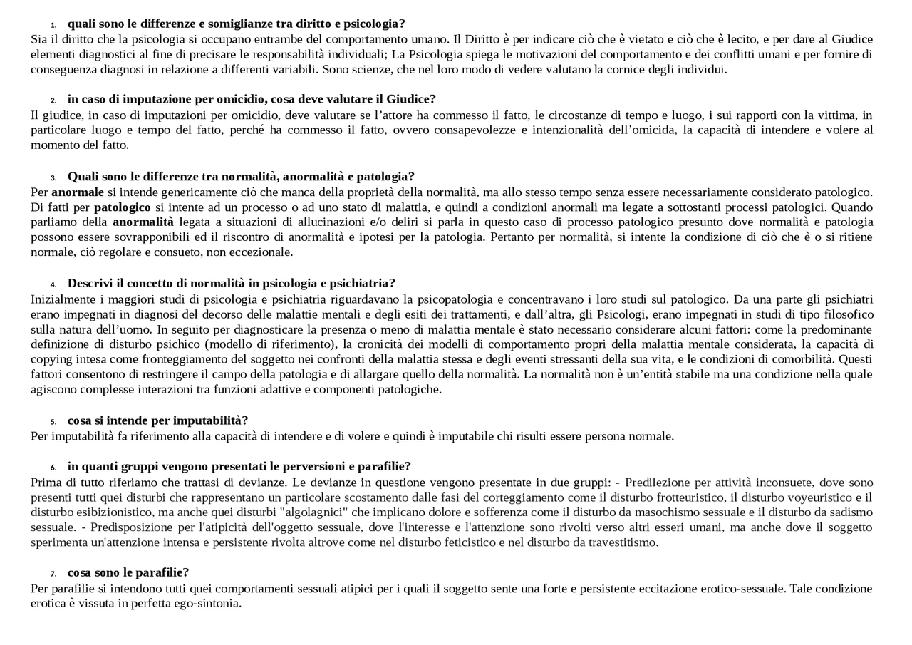 Psicologia Forense Risposte Aperte Aggiornato Docsity