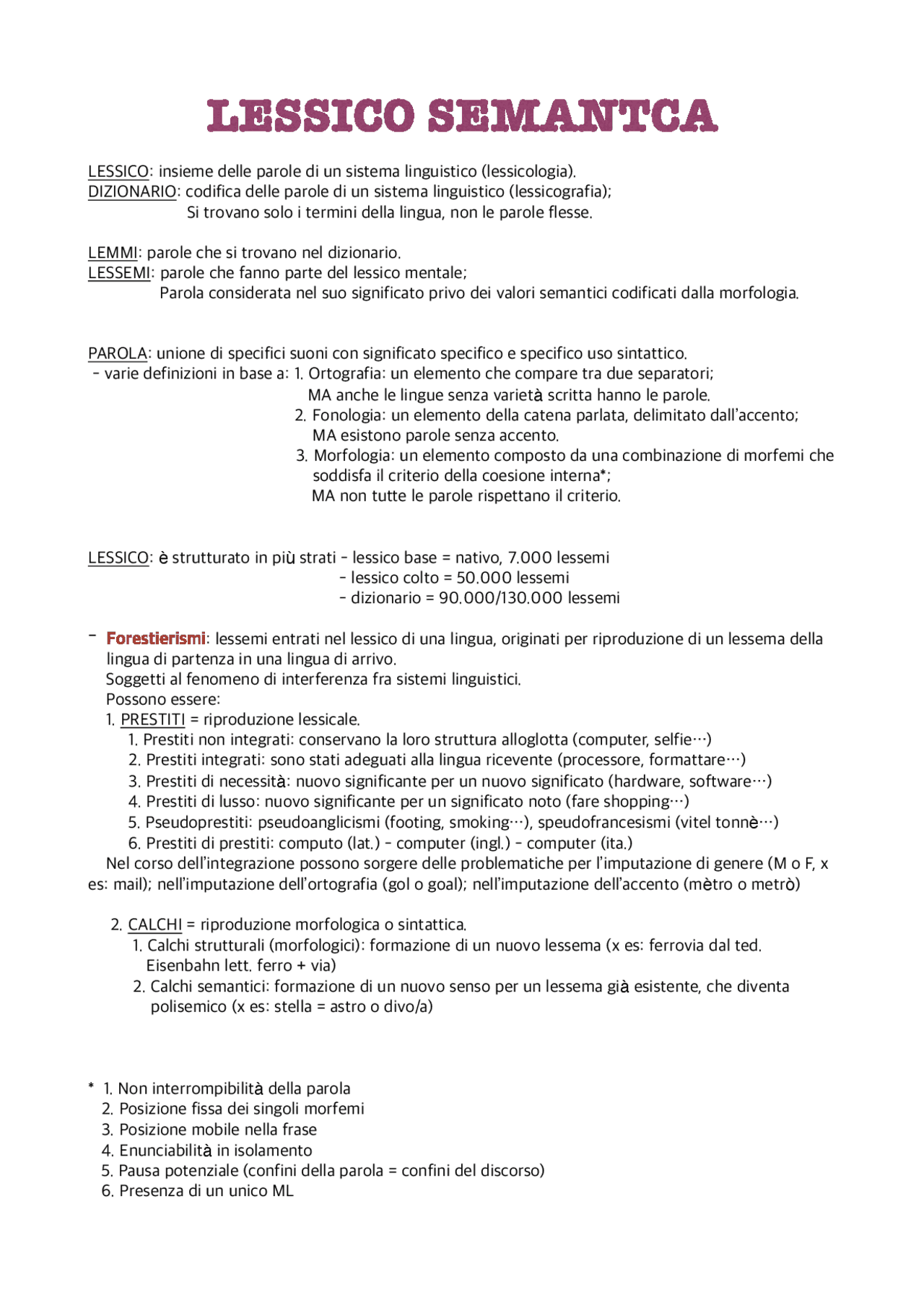 Lessico Semantica Linguistica Generale E Glottologia Docsity