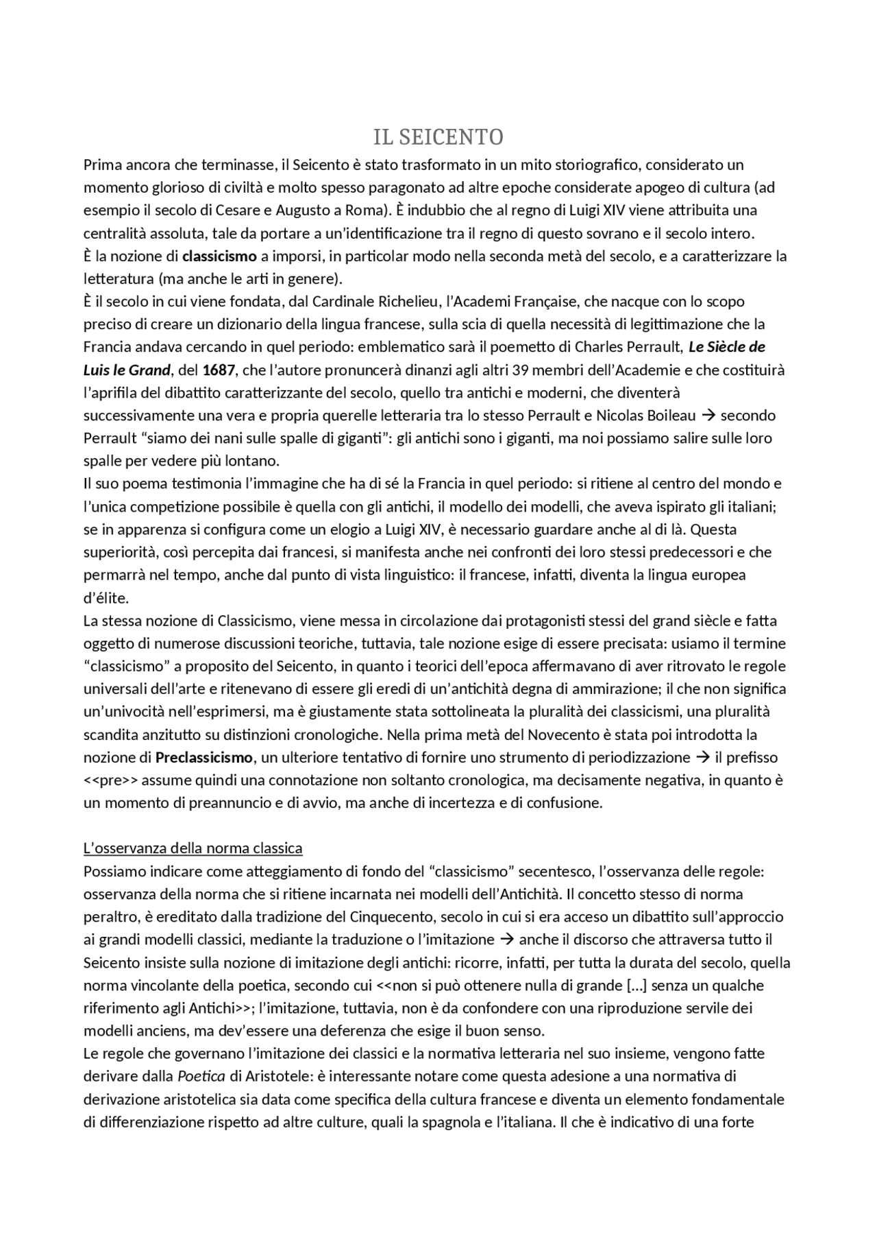 Riassunto Del Seicento Docsity