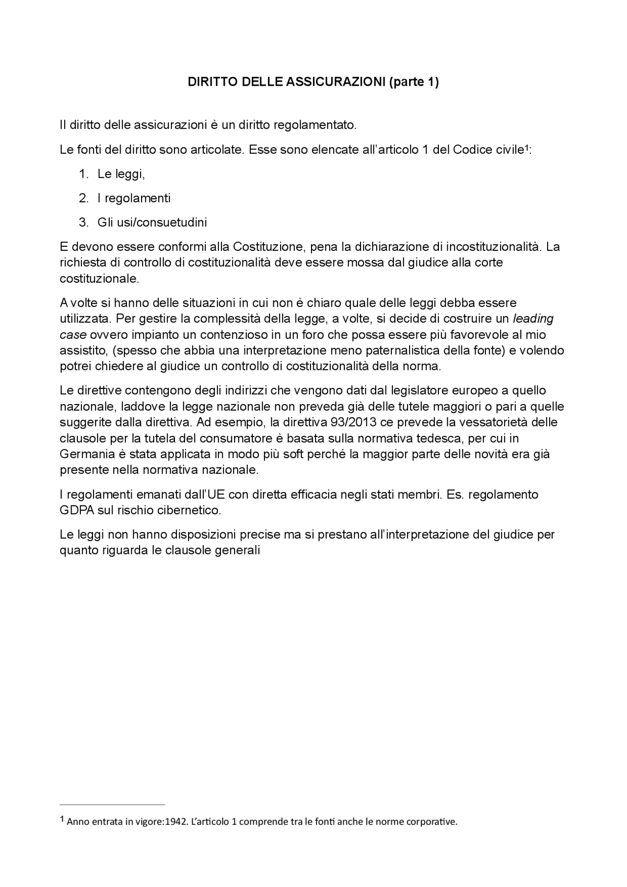 Riassunto Cap1 Diritto Assicurazioni Docsity