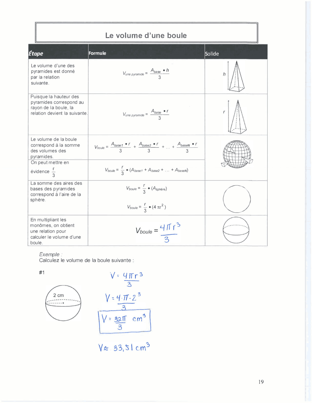 Notes de cours et Exercices corrigés Le volume d'une boule | Exercices ...