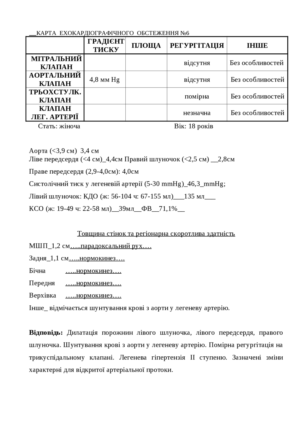 Вроджені вади серця КАРТА ЕХОКАРДІОГРАФІЧНОГО ОБСТЕЖЕННЯ Схемы