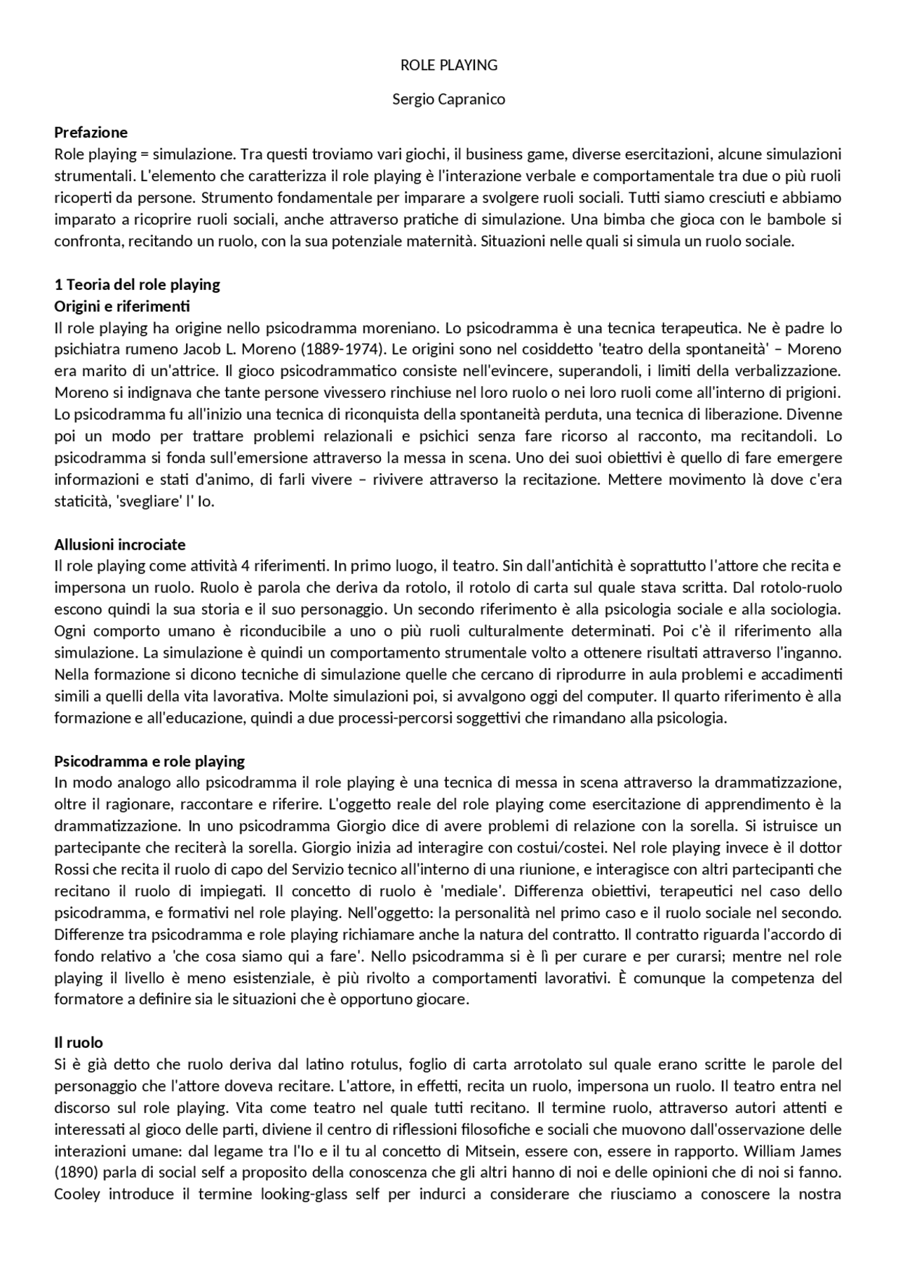 Riassunto del libro ROLE PLAYING - Docsity