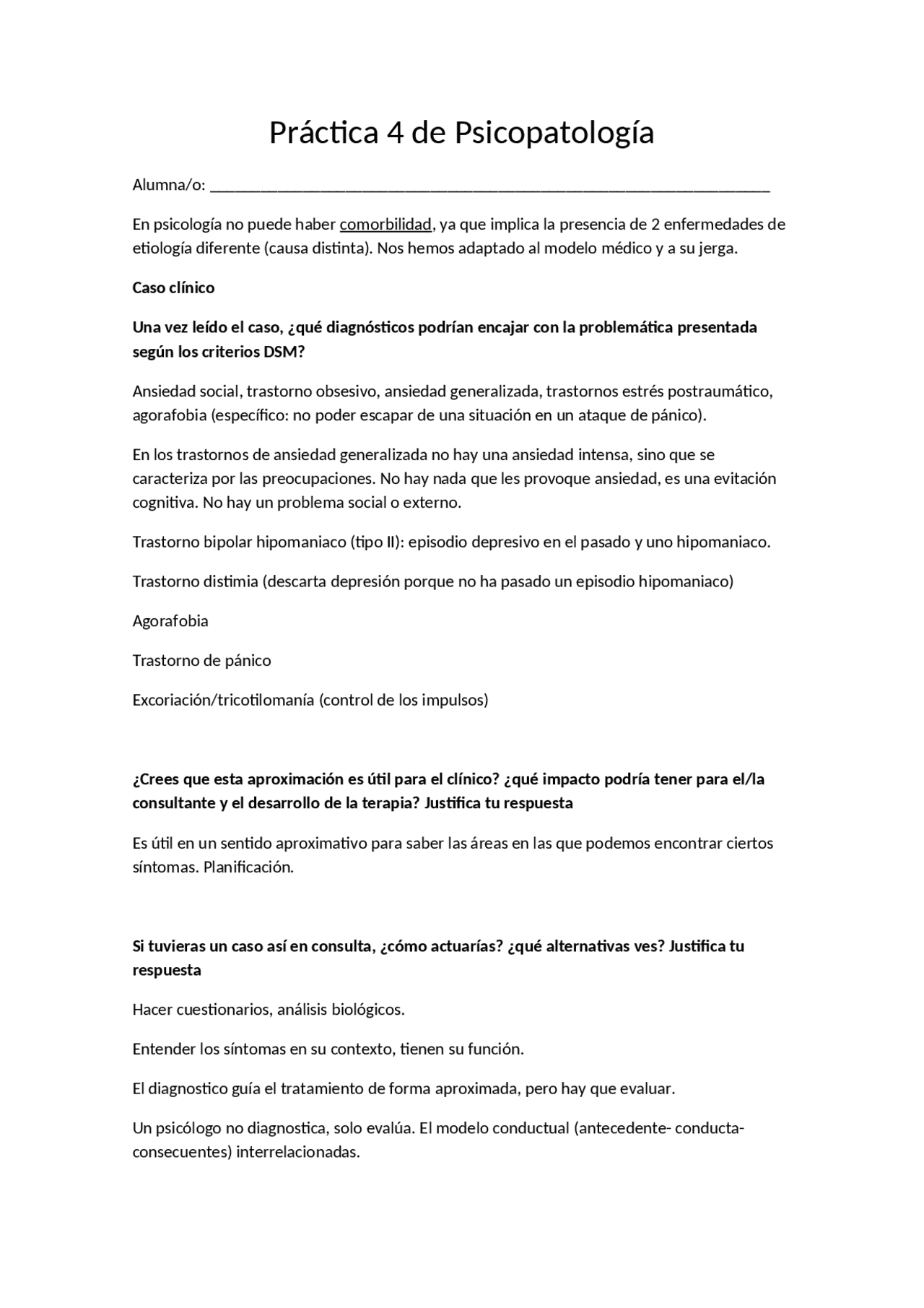 Psicopatología Ejercicios Docsity